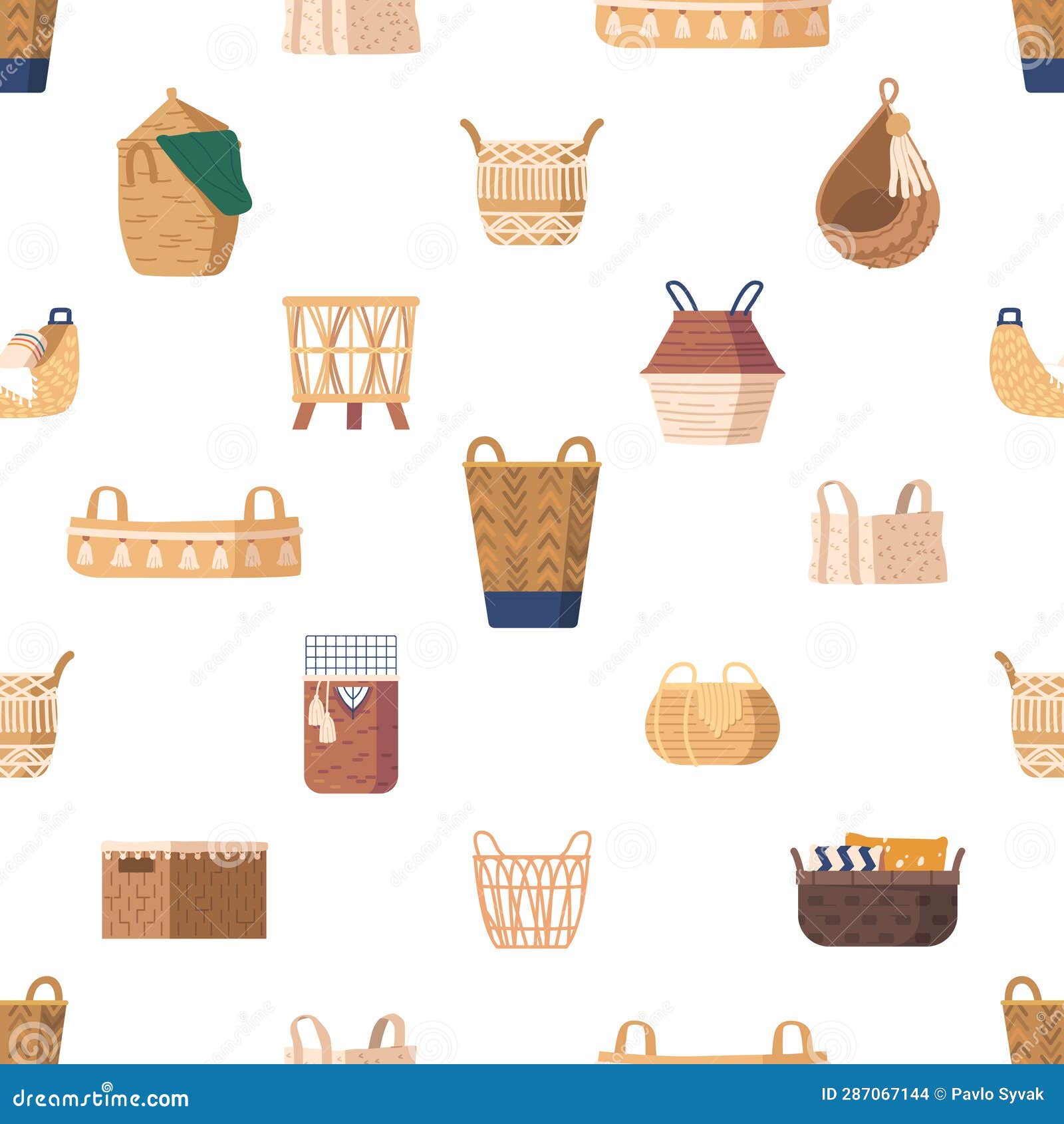 Seamless Pattern Featuring Wicker Baskets, Creating a Rustic and ...