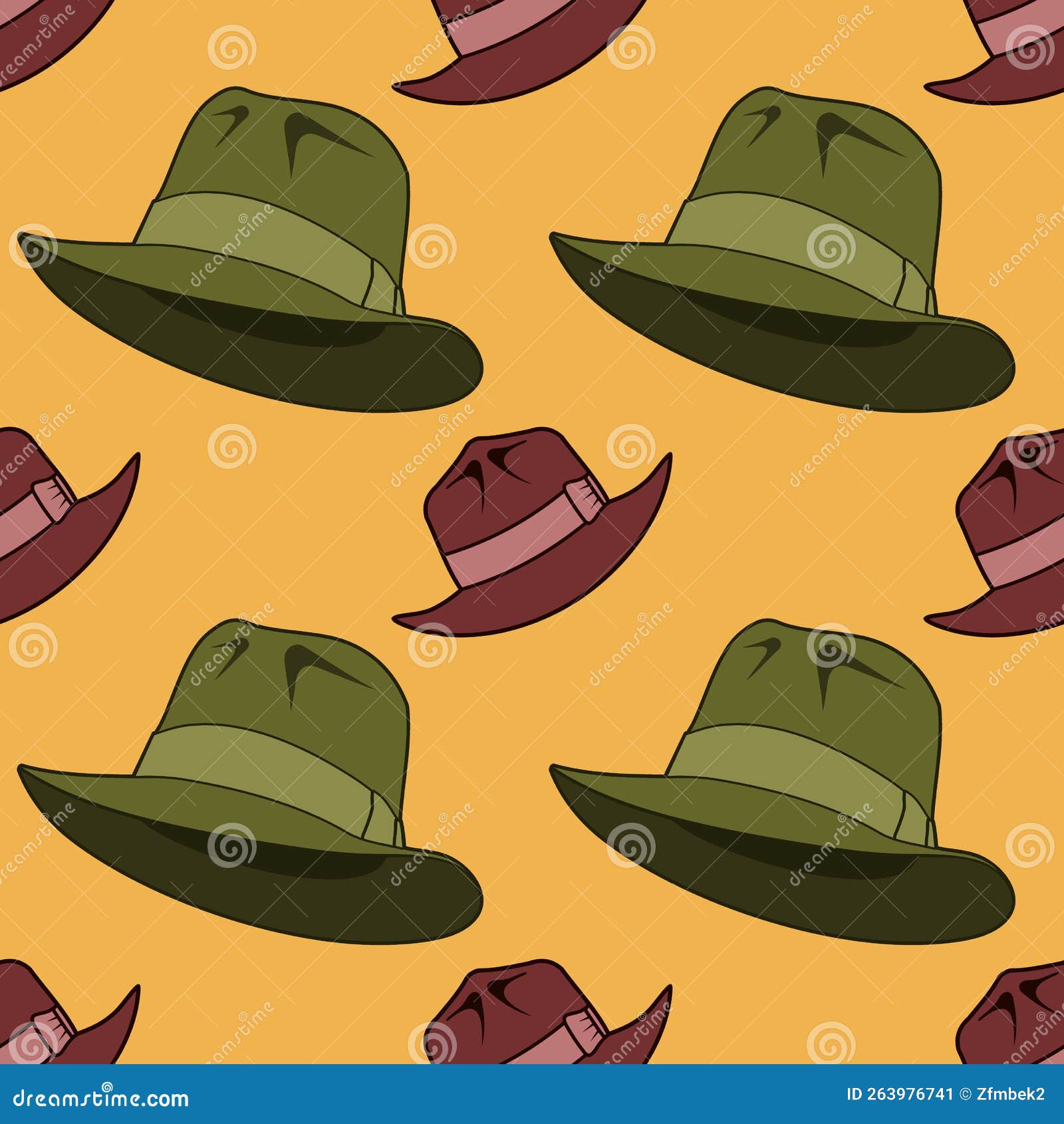 Seamless Pattern with Fedora Hat. Flat Style Stock Vector ...