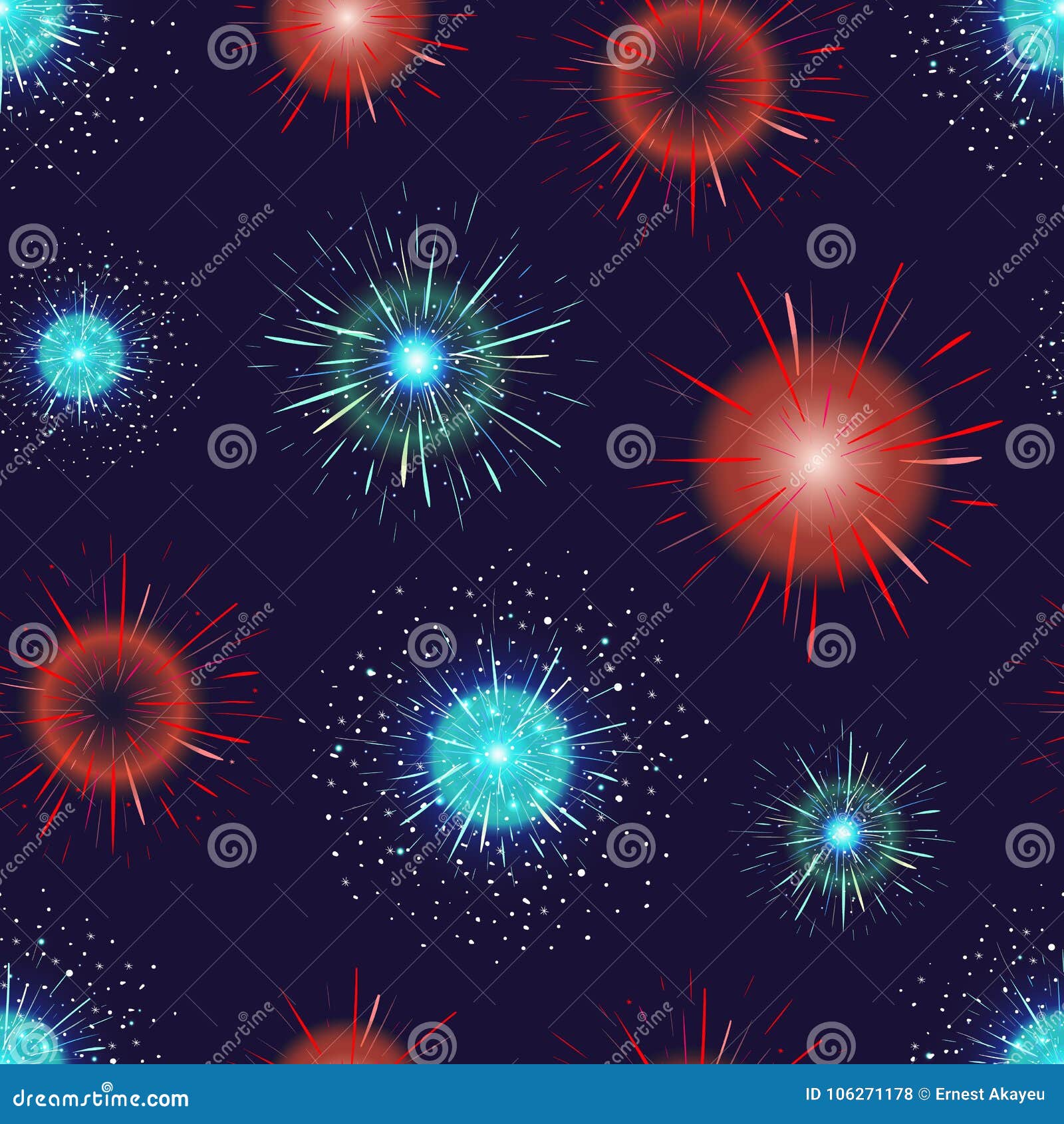 Seamless Pattern with Festive Fireworks Displayed in Evening Sky ...