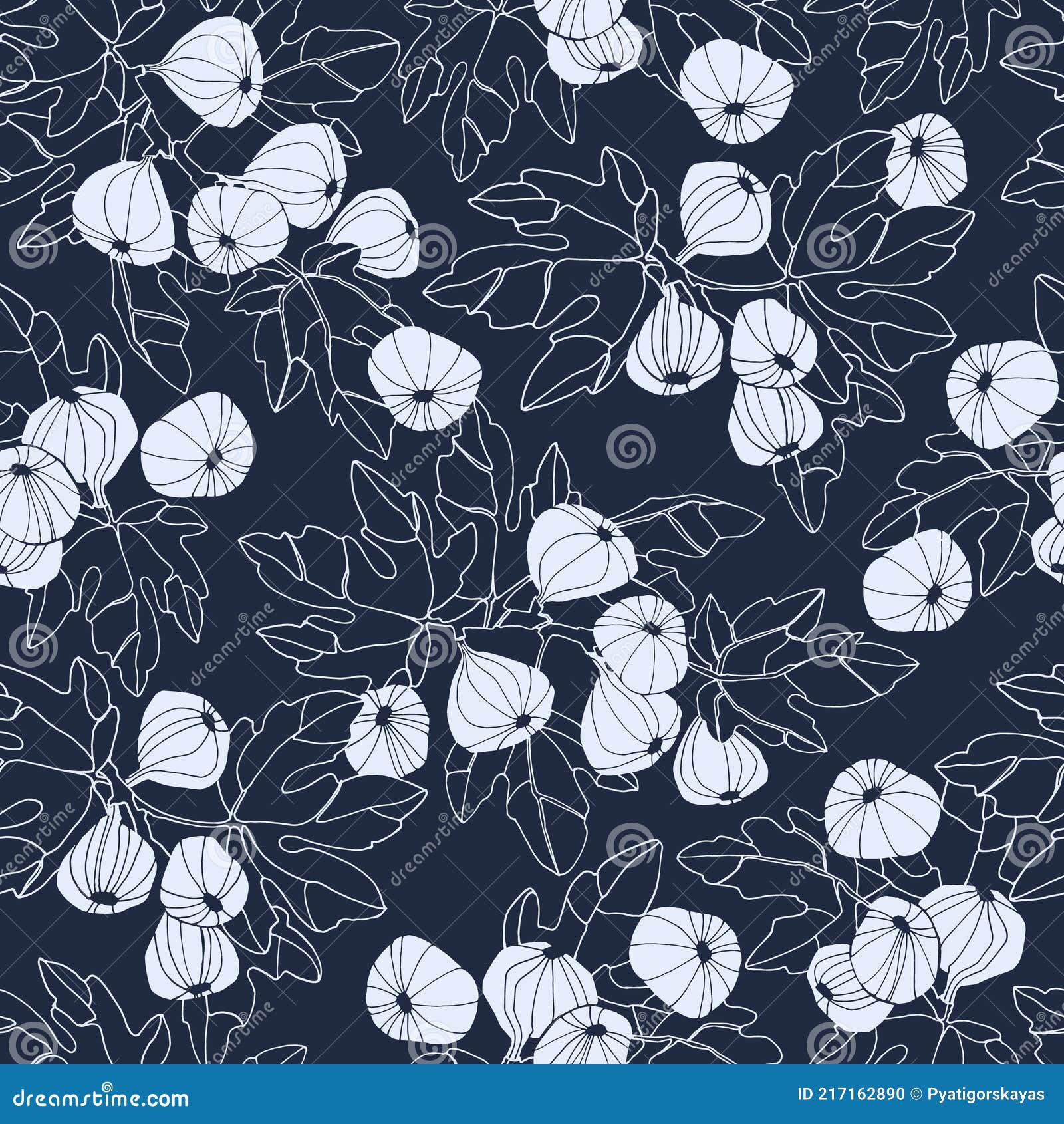 Seamless Pattern. Fig Tree Branches with Fruit. Outlined Vector ...