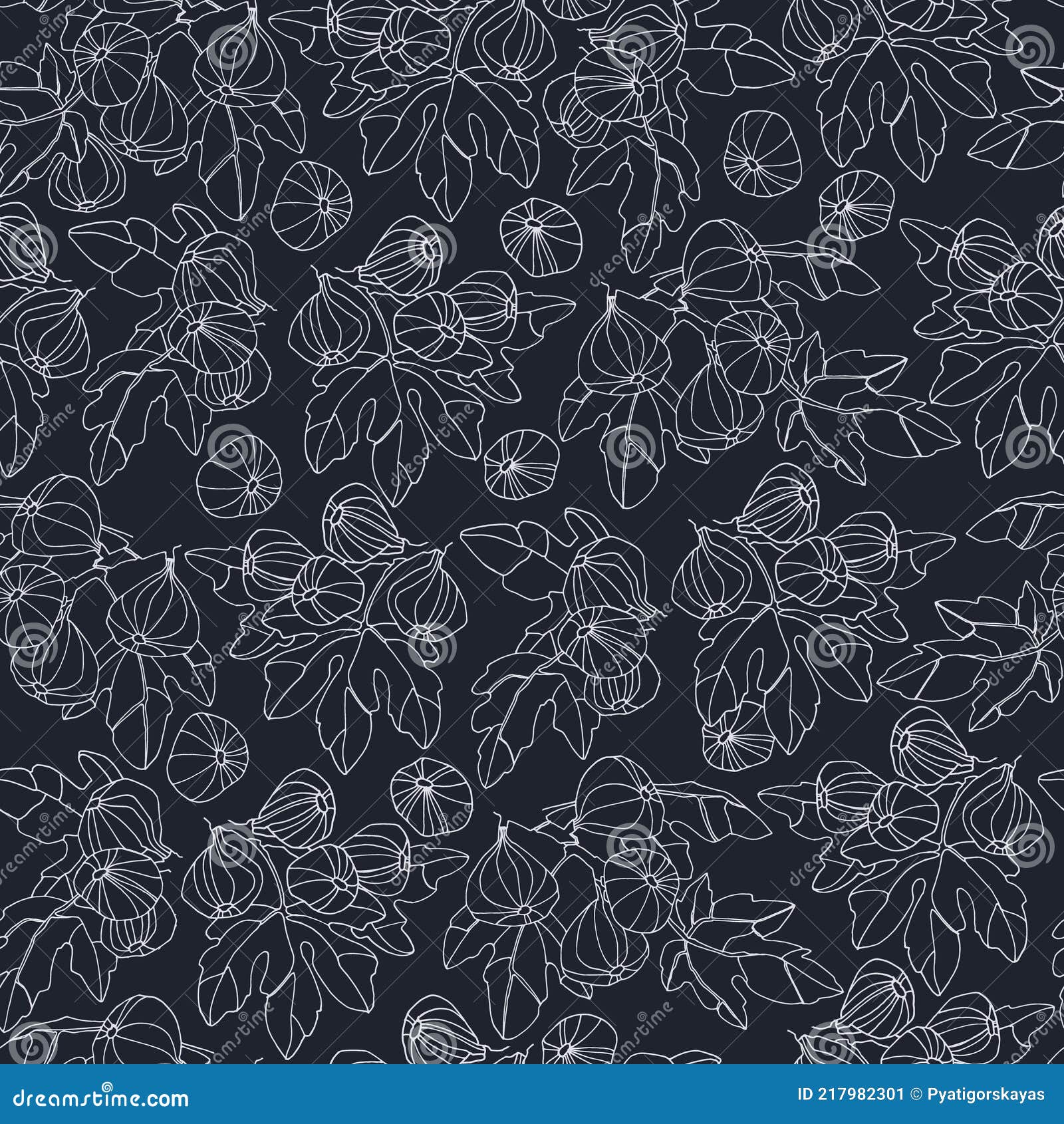 Seamless Pattern. Fig Tree Branches with Fruit. Outlined Vector ...