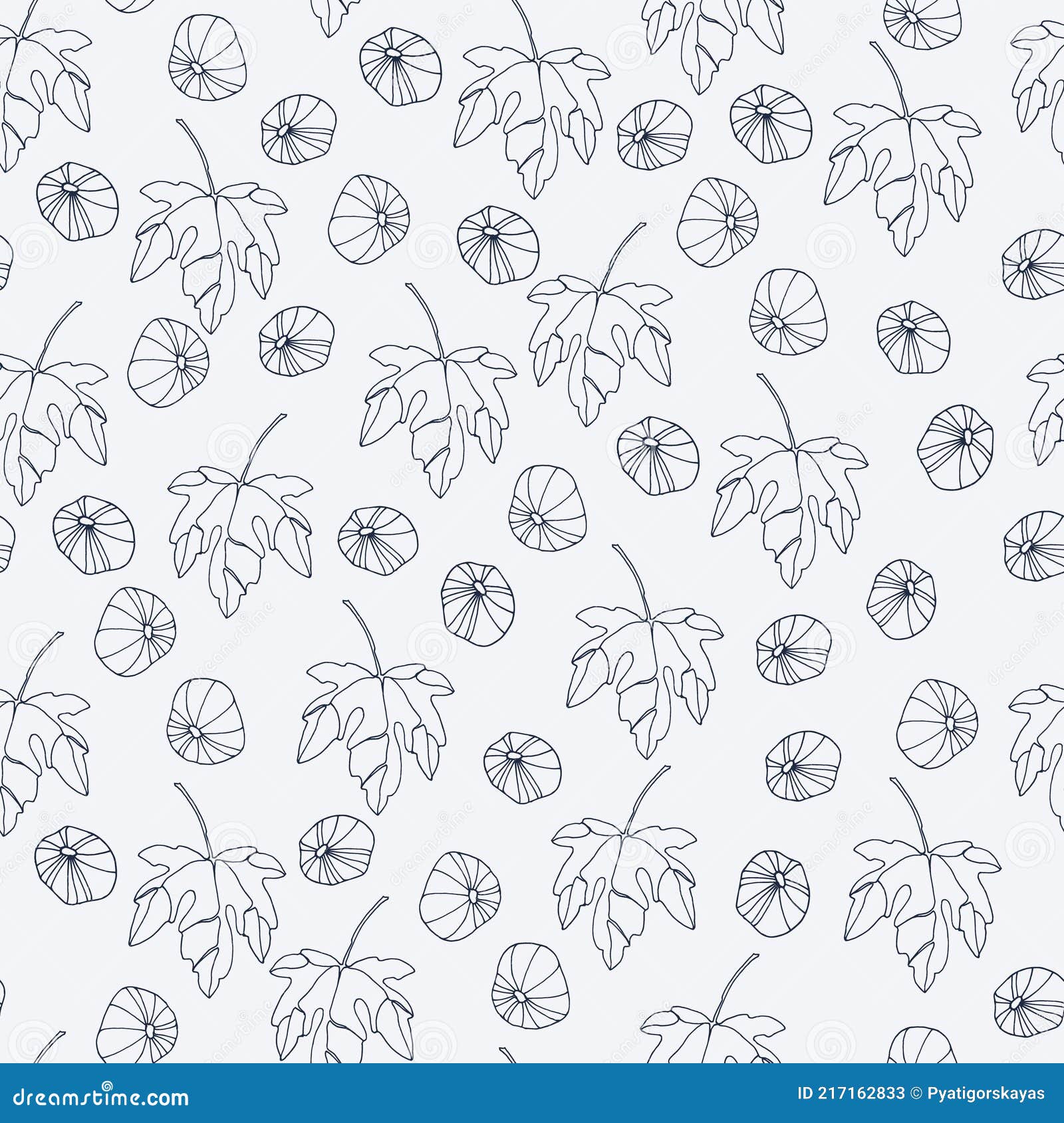 Seamless Pattern. Fig Tree Fruit and Leaves. Outlined Vector ...