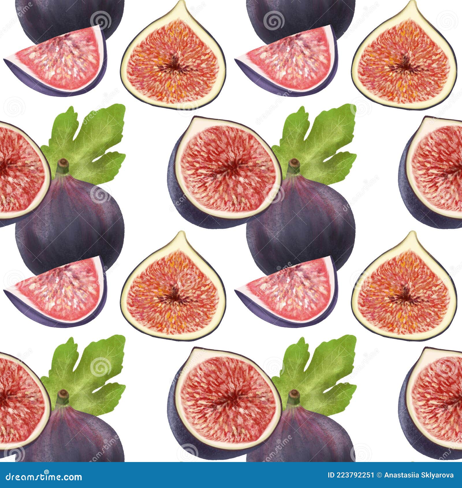Seamless Pattern of Figs and Fig Tree Leaves Stock Illustration ...