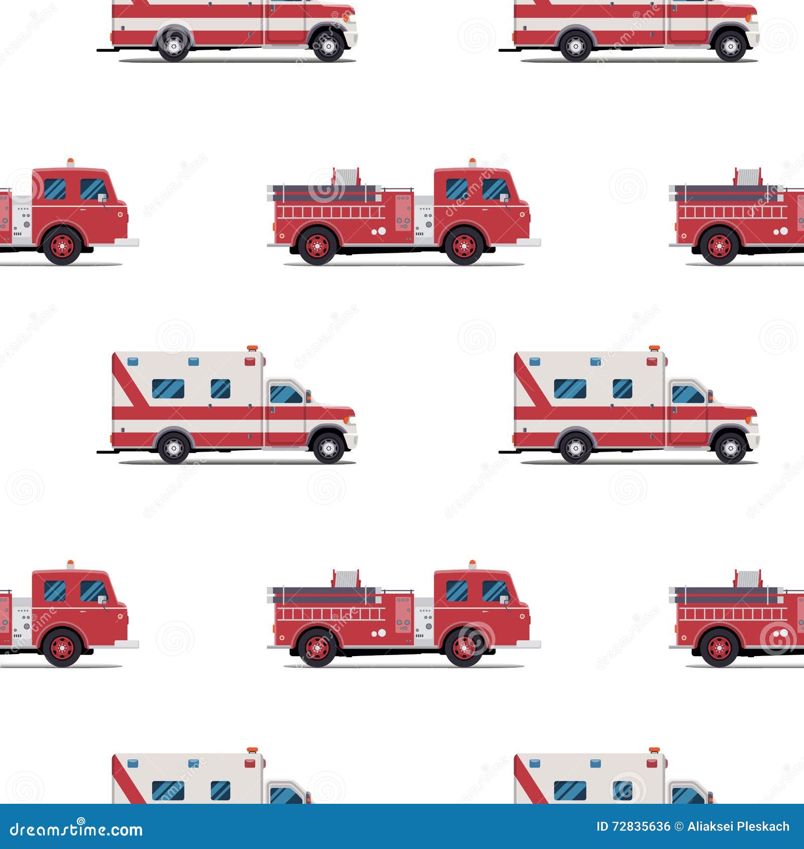 Seamless Pattern of the Fire Engine and Ambulance. Stock Vector ...