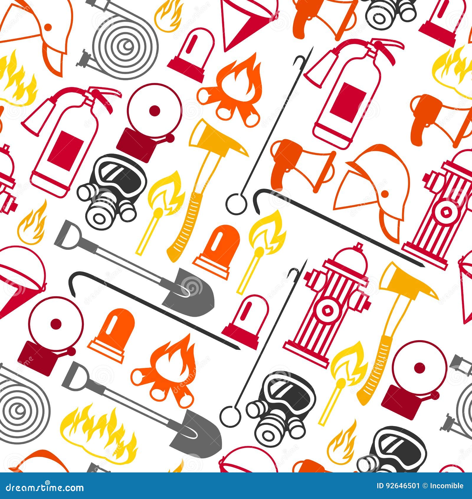 Set Of Firefighting Items. Fire Protection Equipment Cartoon Vector ...