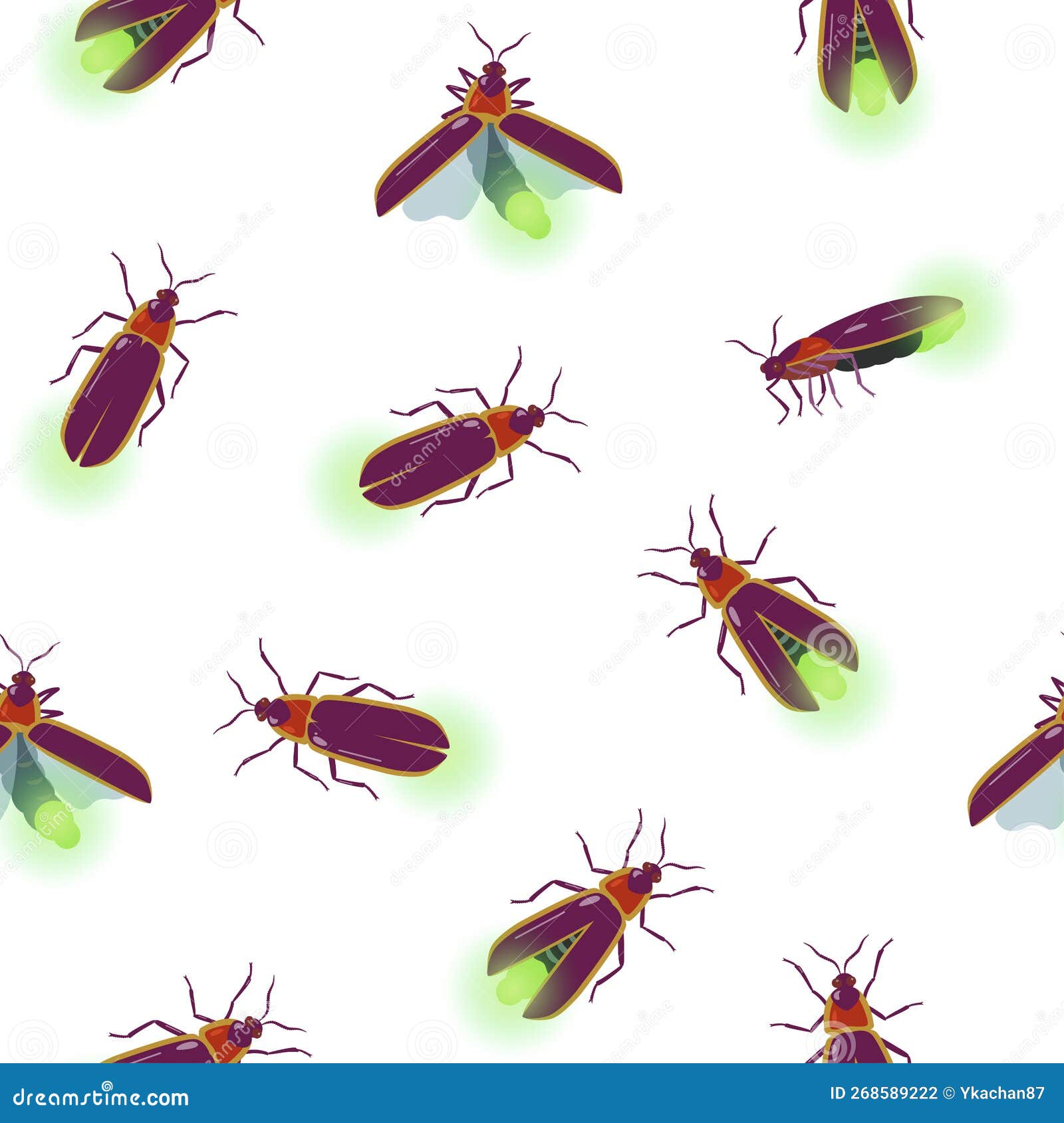 Seamless Pattern with Firefly Insects Flying with Different Angles ...