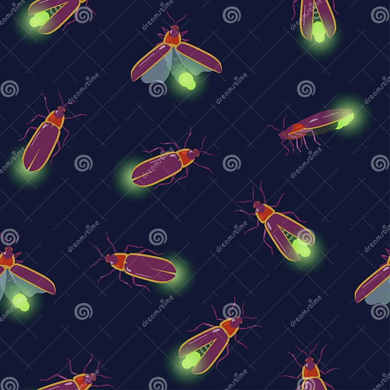 Seamless Pattern with Firefly Insects Flying with Different Angles ...