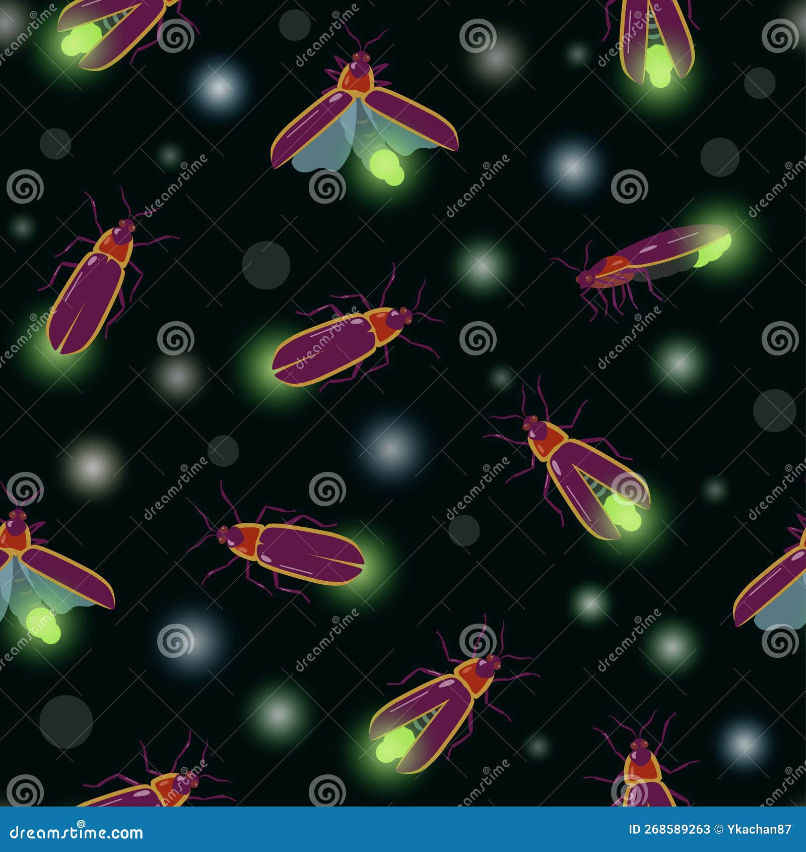 Seamless Pattern with Firefly Insects Flying with Different Angles ...