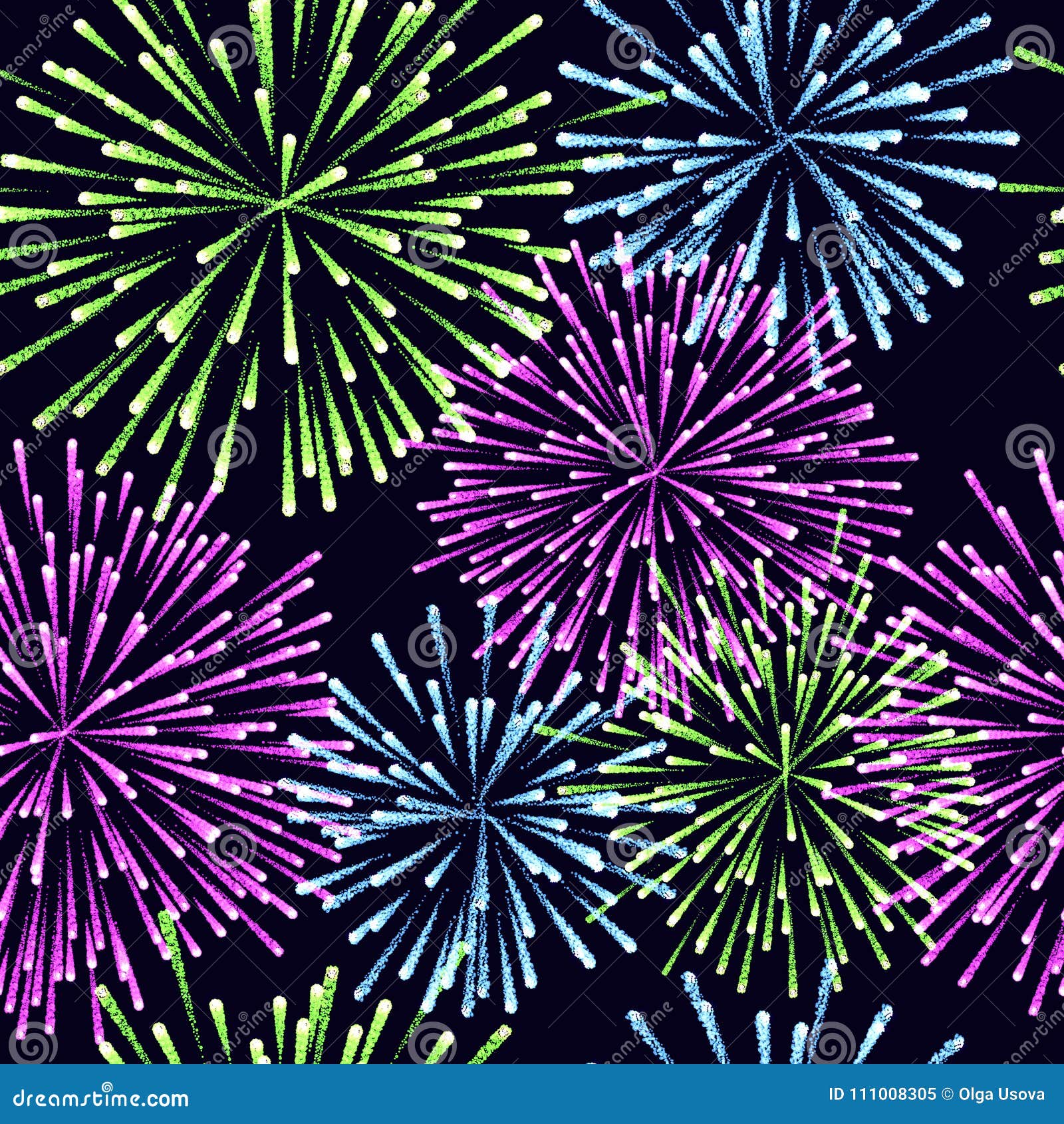 Seamless Pattern of Fireworks Vector Colors Illustration Stock Vector ...