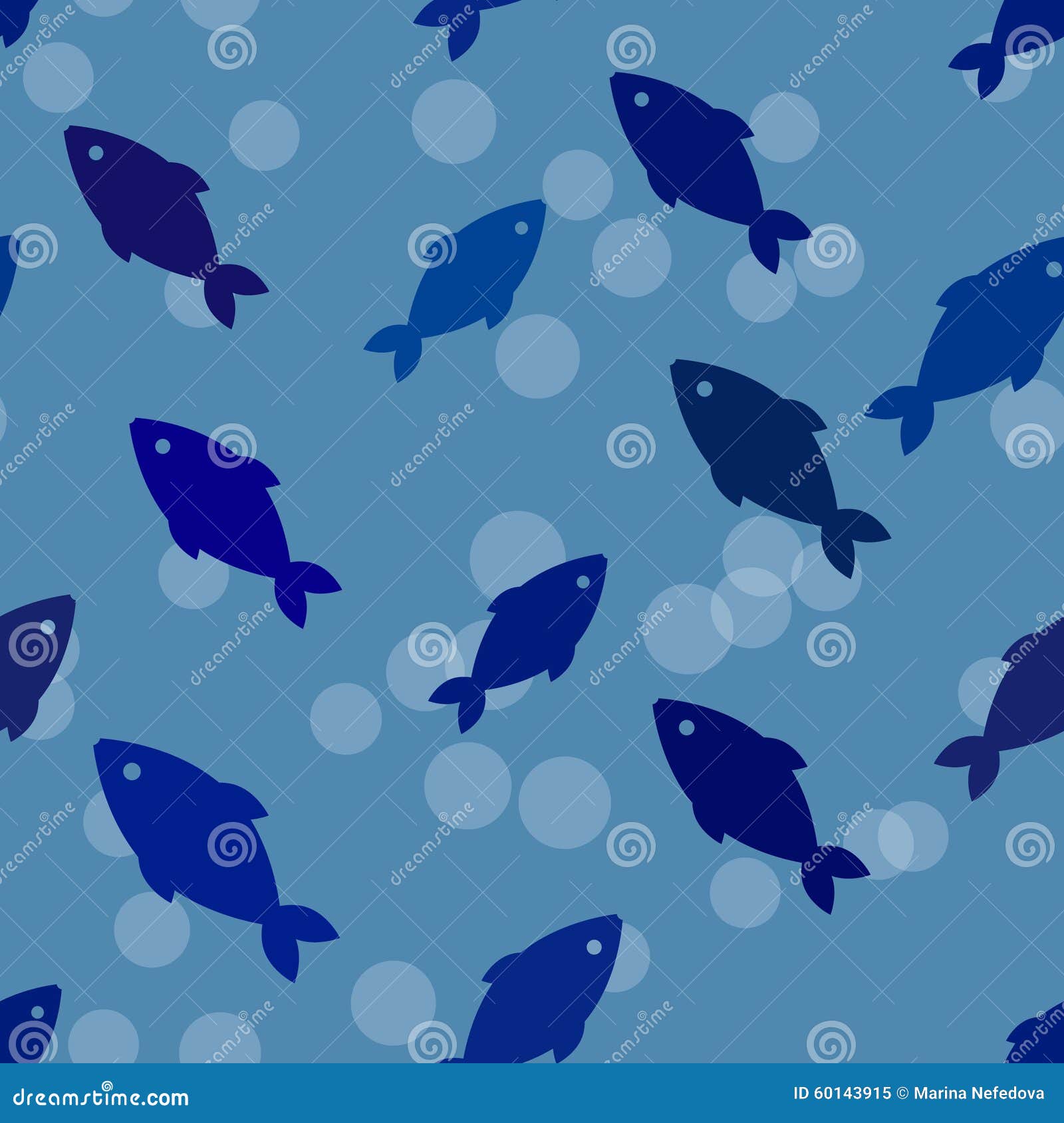 Seamless Pattern with Fish in Blue Colors. Stock Illustration ...