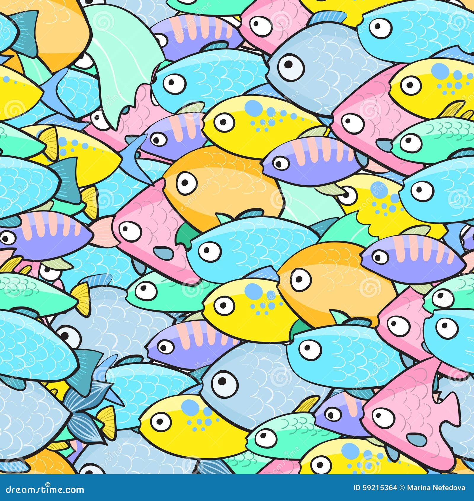 Seamless Pattern with Fish in Cartoon Style. Stock Illustration ...