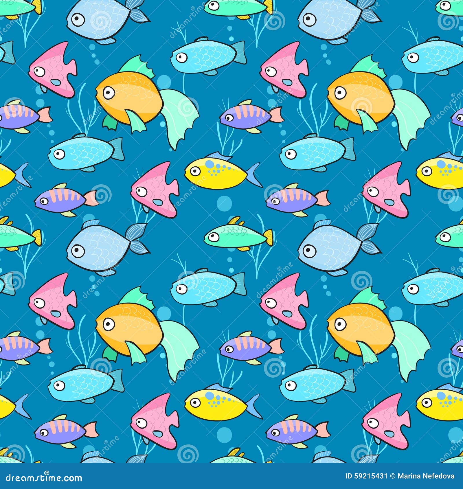 Seamless Pattern with Fish in Cartoon Style. Stock Illustration ...