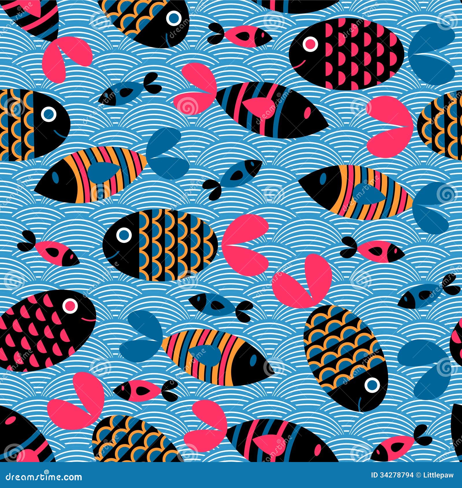 Seamless pattern with fish stock vector. Illustration of texture - 34278794