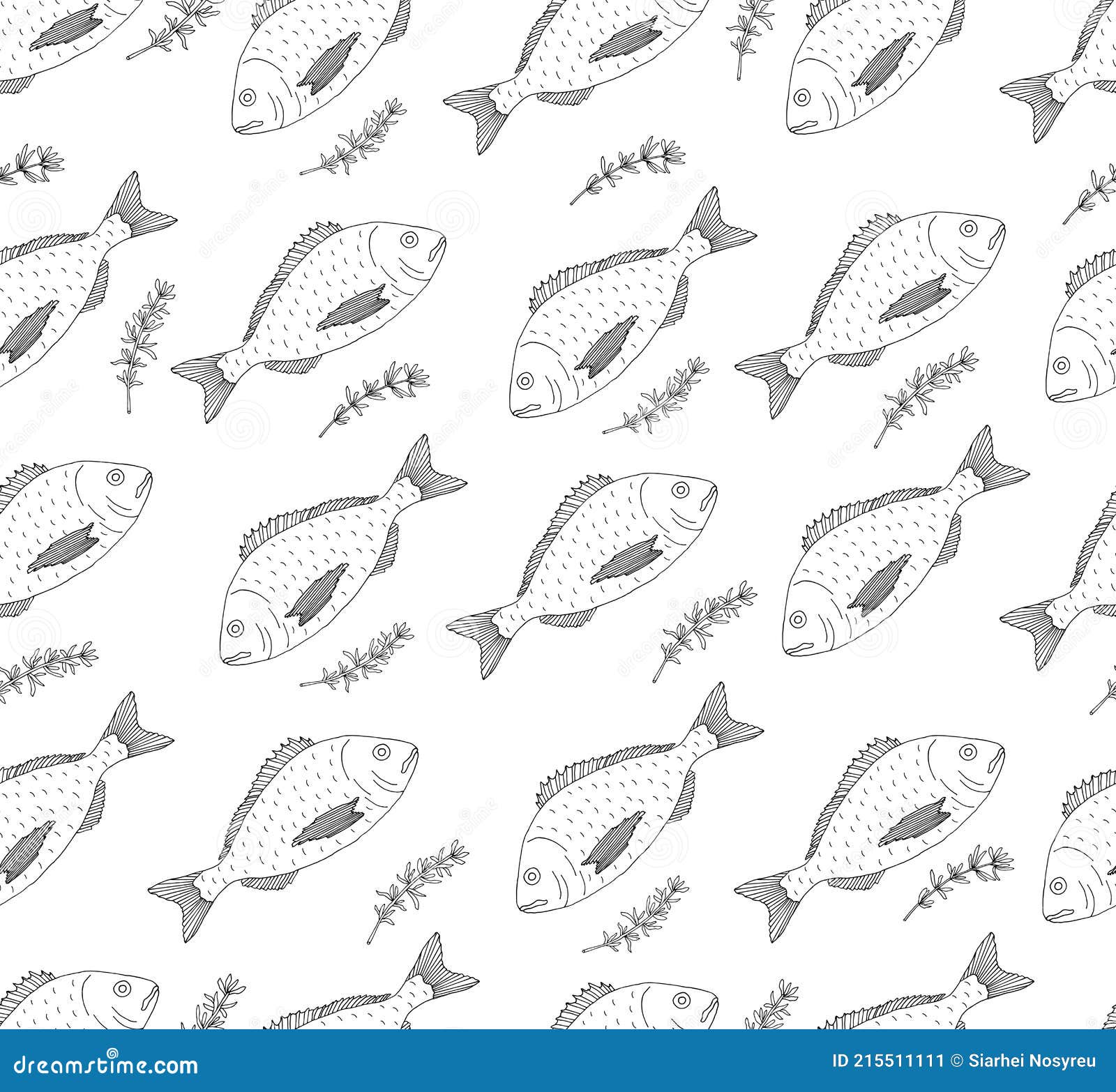 Fish Dorado With Lemon And Thyme Hand Drawn, Isolated. Fish Dish ...