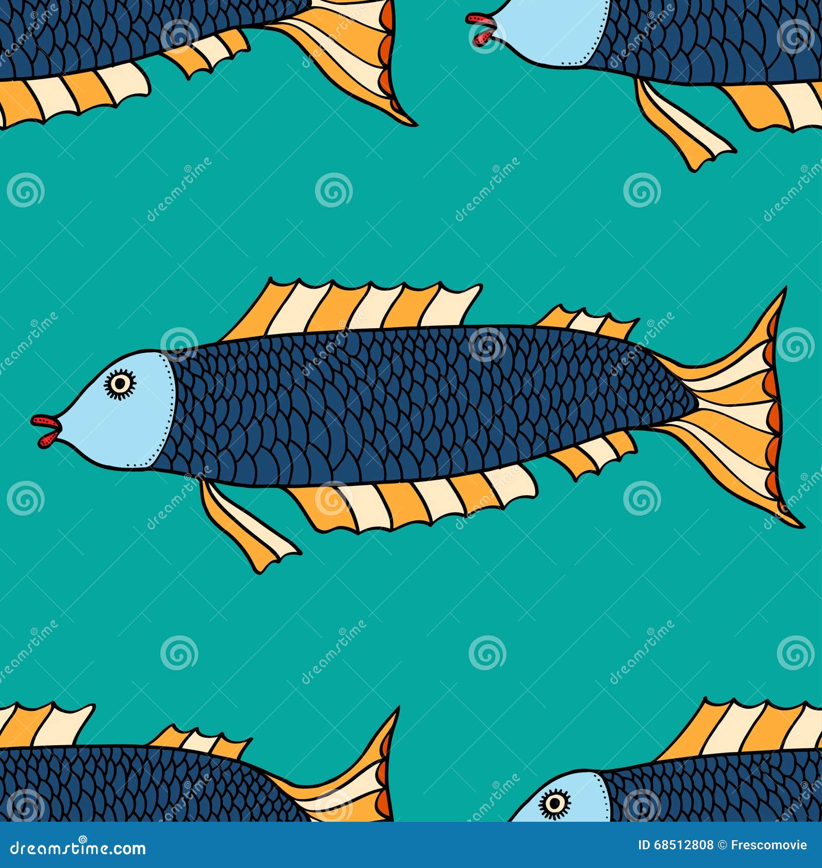 Seamless pattern Fish stock vector. Illustration of detail - 68512808