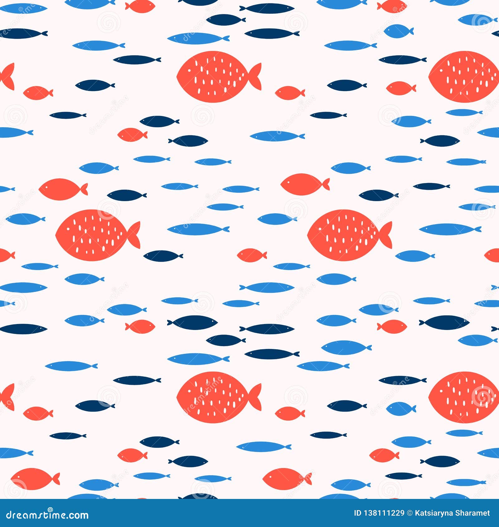 Seamless Pattern with Fish. Hand Drawn Vector Stock Vector ...