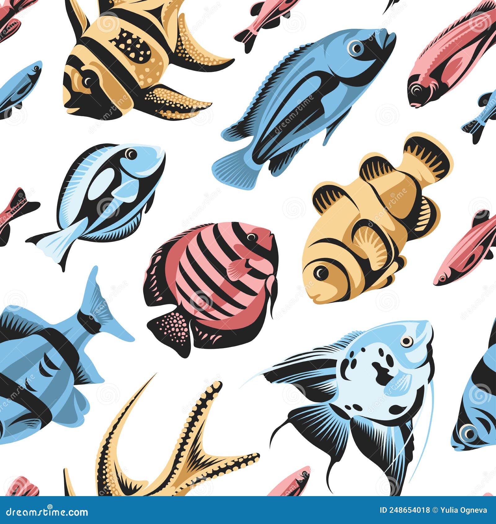 Seamless Pattern with Fish Isolated on a White Background. Stock Vector ...