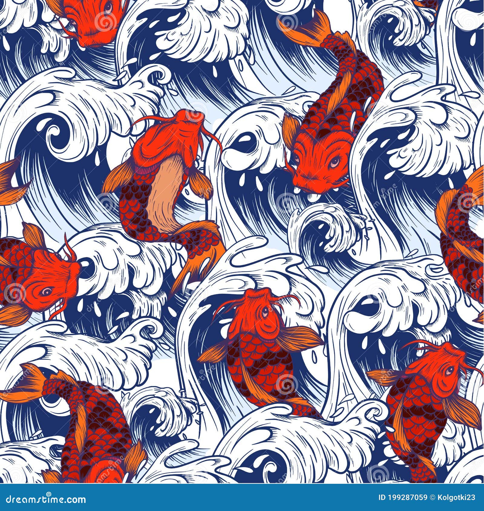 Seamless Pattern with Fish Koi. Japanese Vintage Print Stock Vector ...