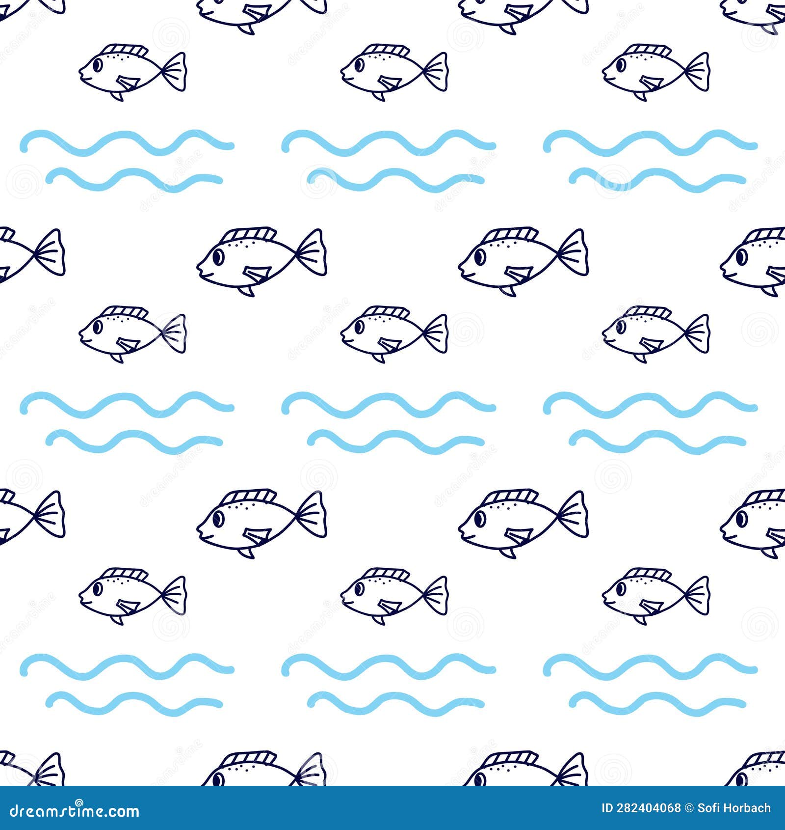 Seamless Pattern with Fish in the Line Style. Wrapping Paper, Textile ...