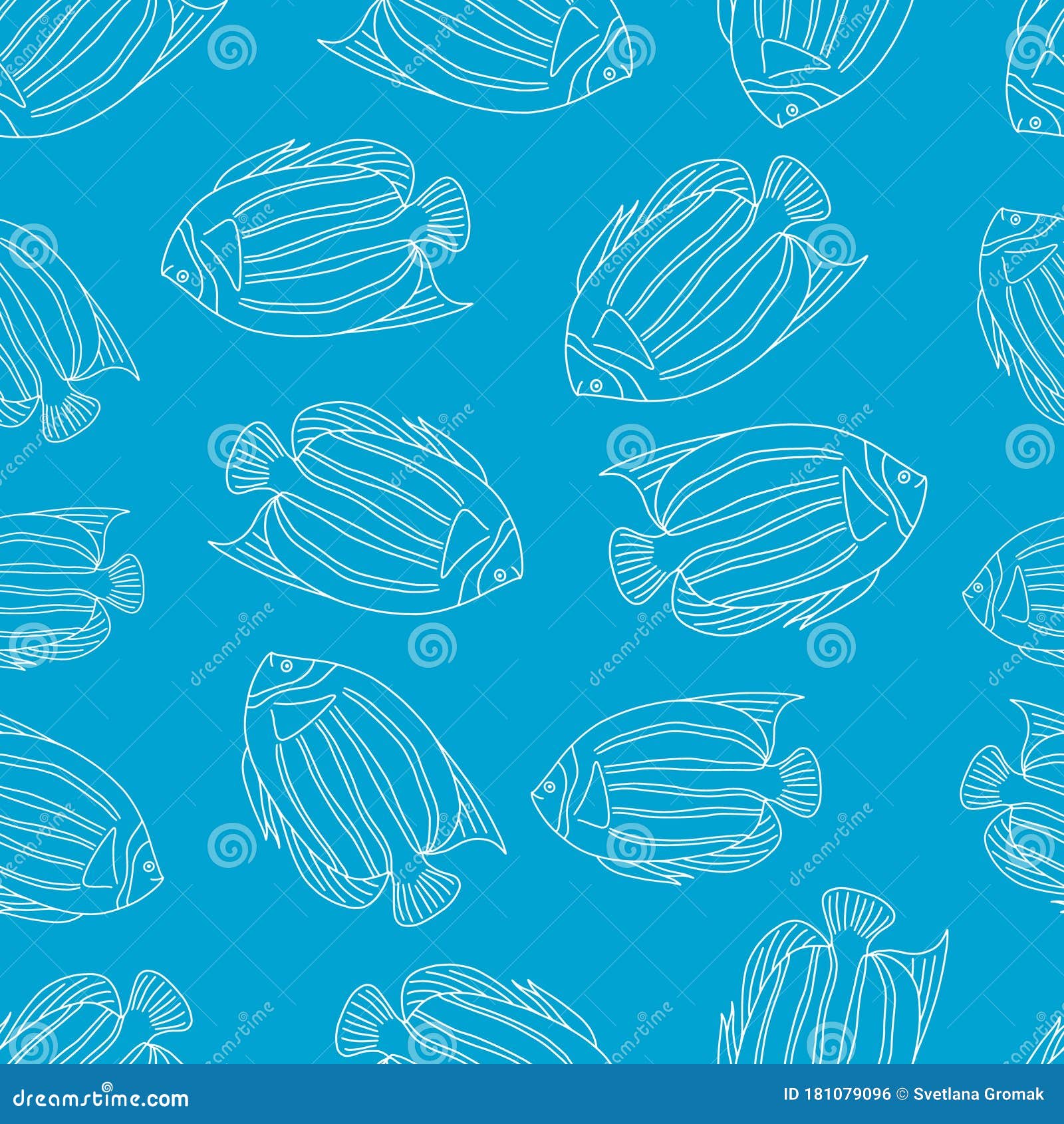Seamless Pattern with Fish.Nautical Theme.Doodle Style.Blue Background ...