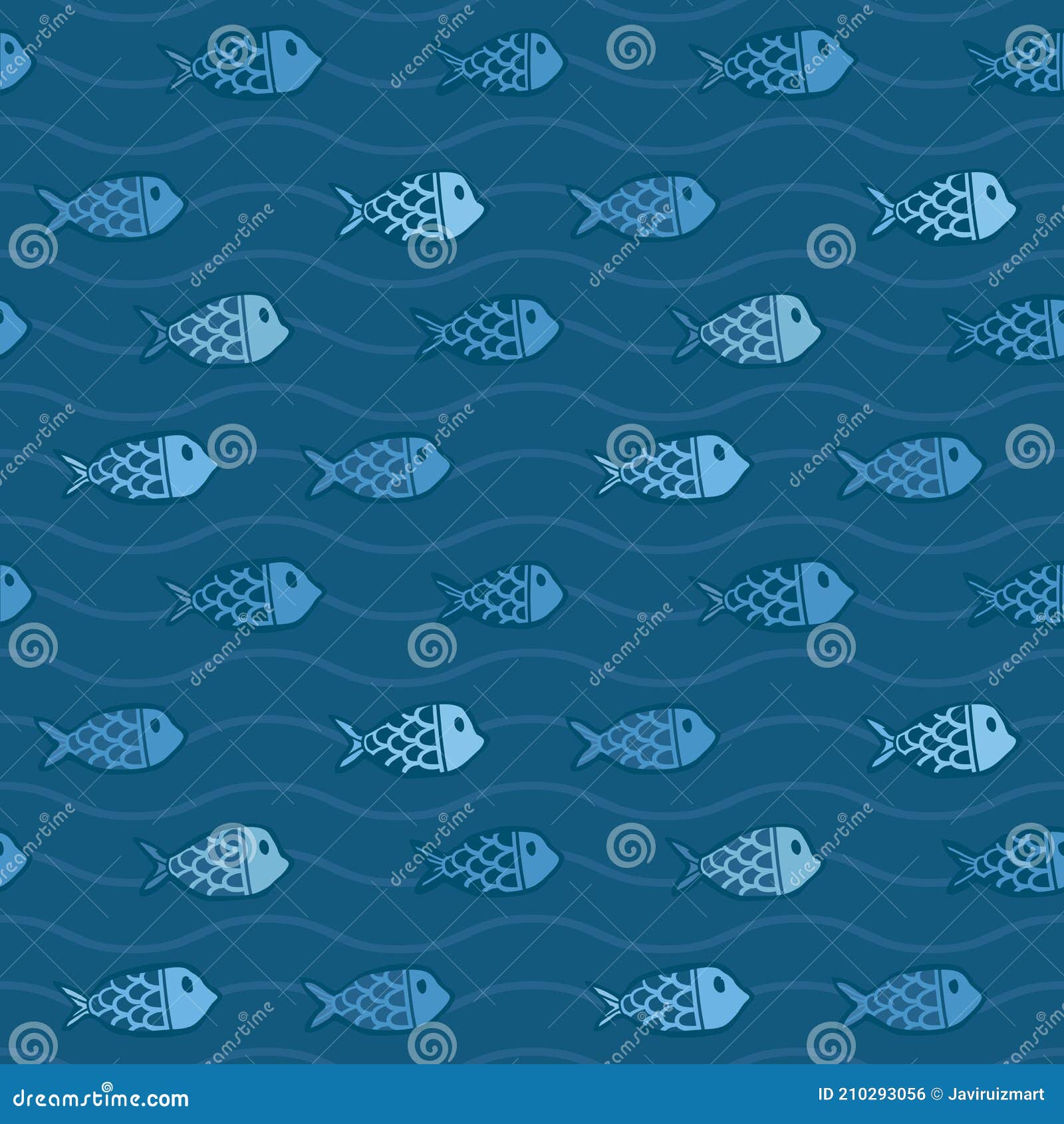 Seamless Pattern with Fish in the Sea, Dark Blue Stock Vector ...