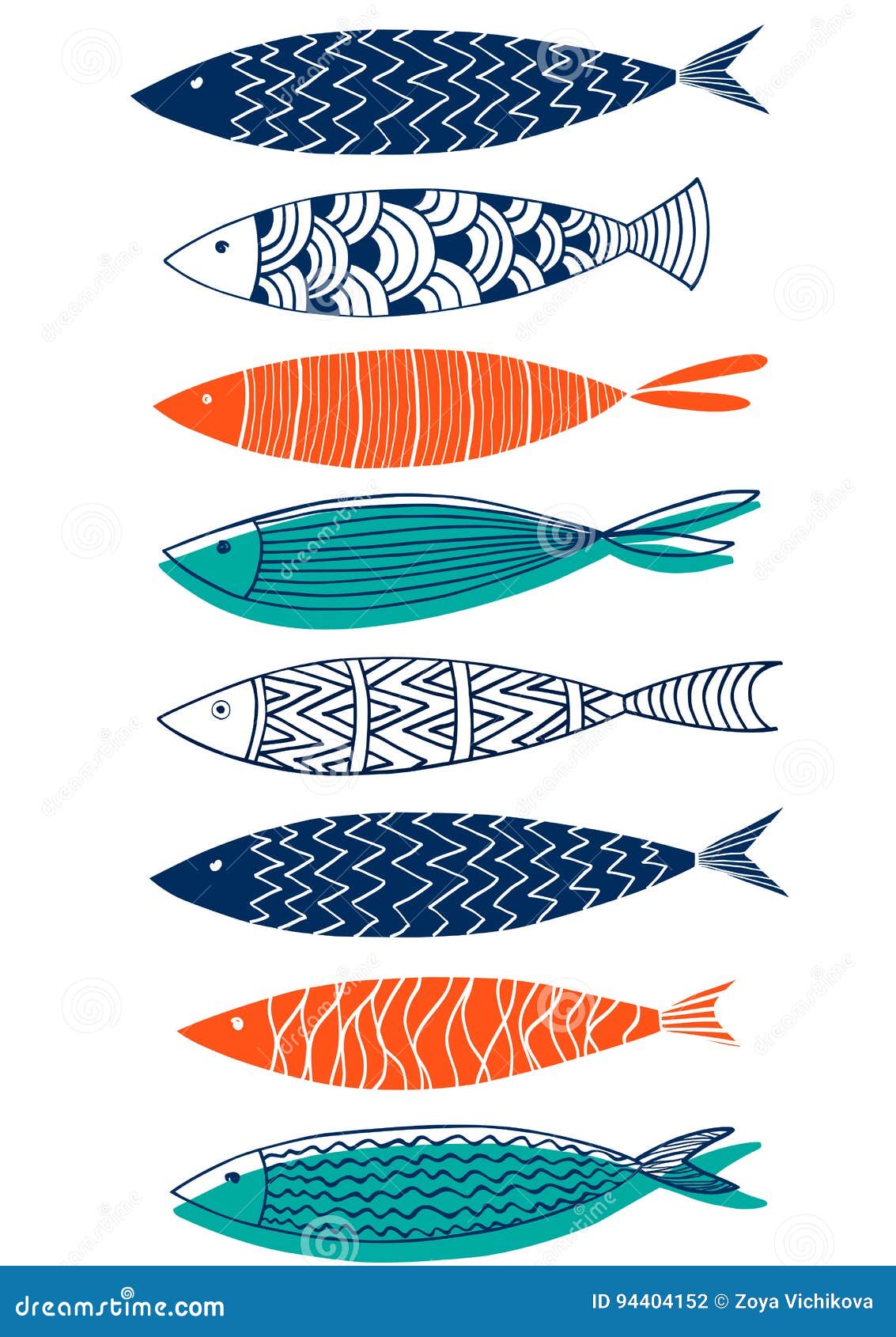Seamless Pattern of Fish in the Style of Doodle Stock Vector ...