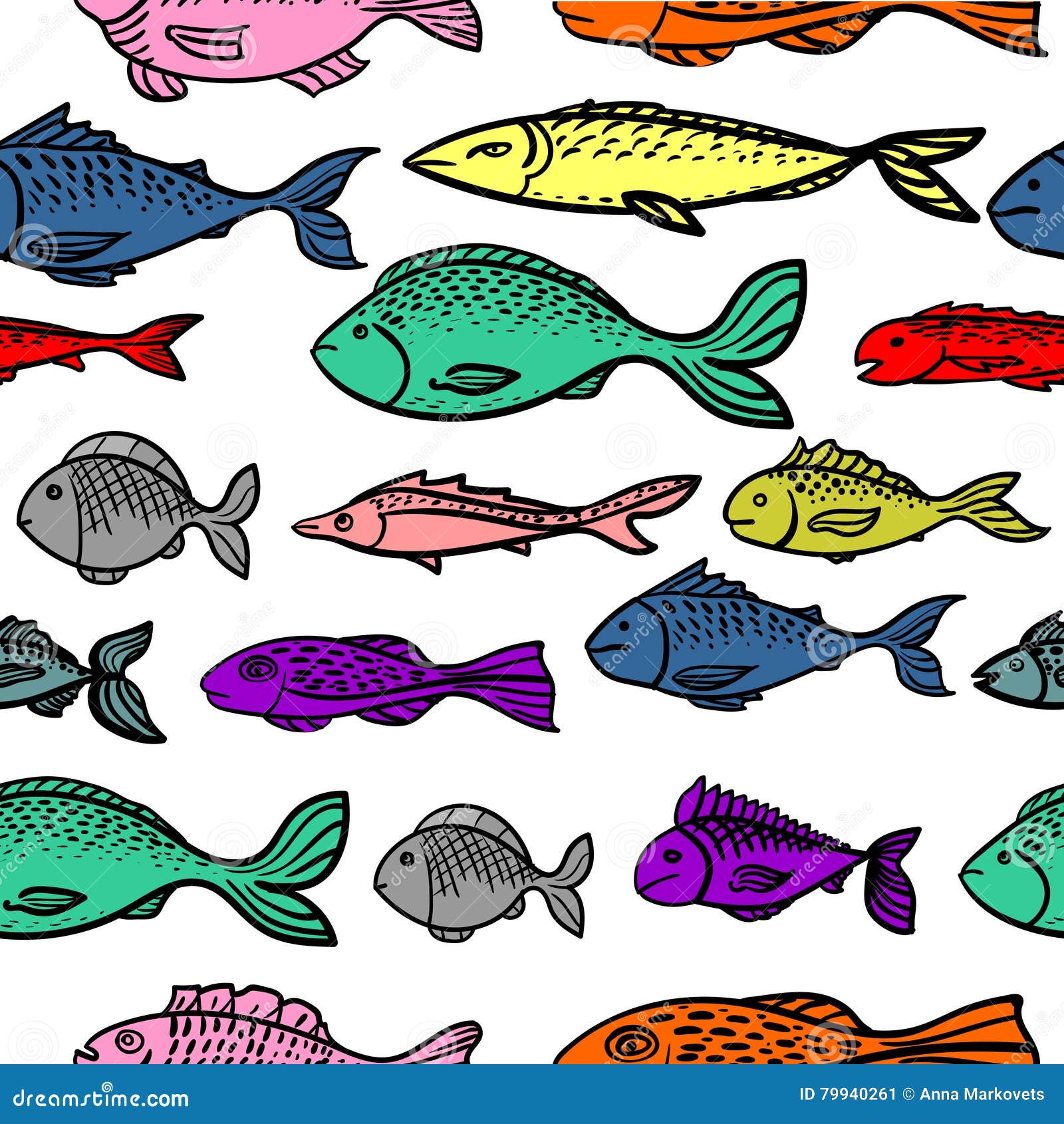 Seamless Pattern with Fishes Stock Vector - Illustration of aquatic ...