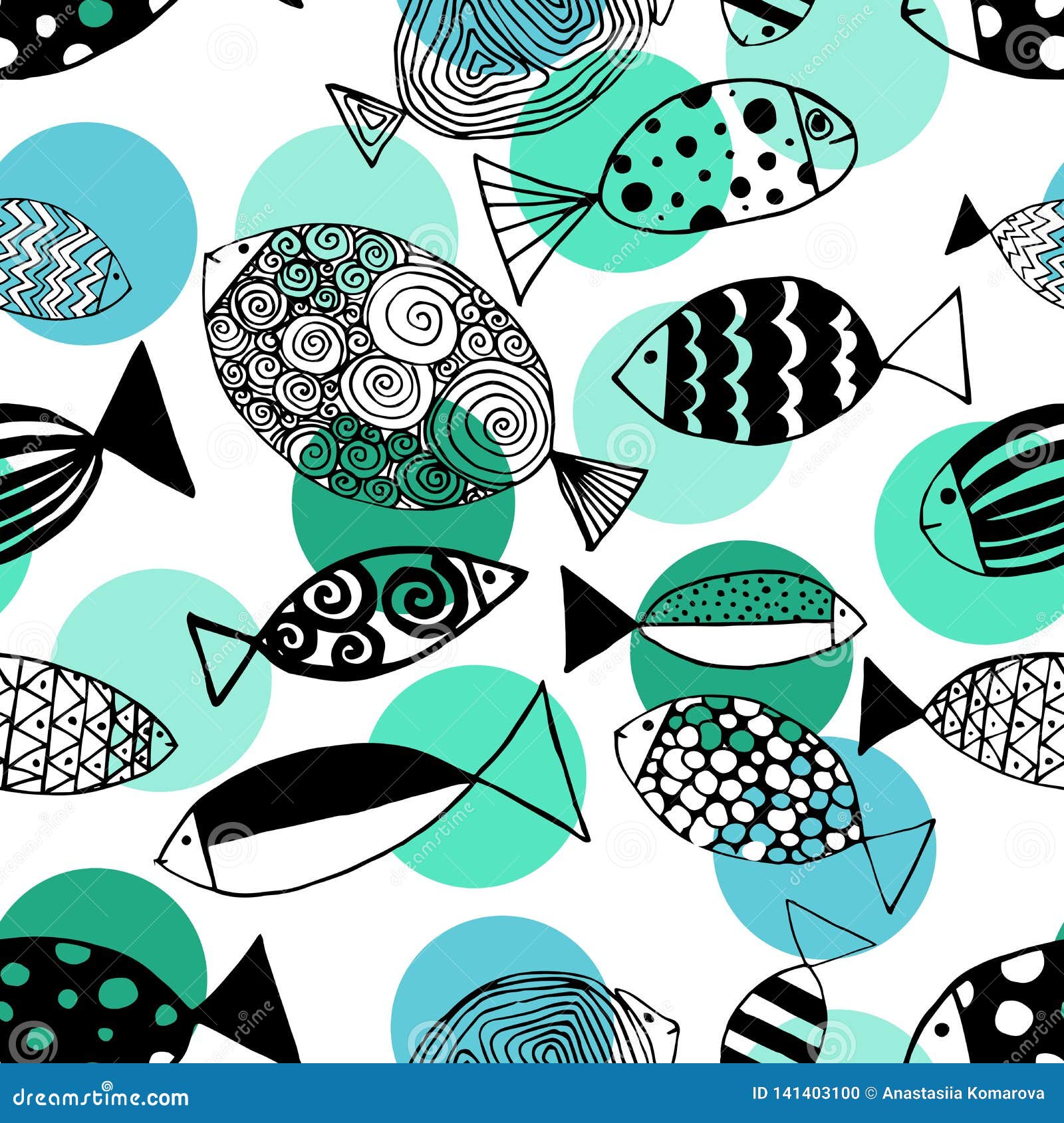 Seamless Pattern with Fishes. Funny Fish Outline Illustration Stock ...