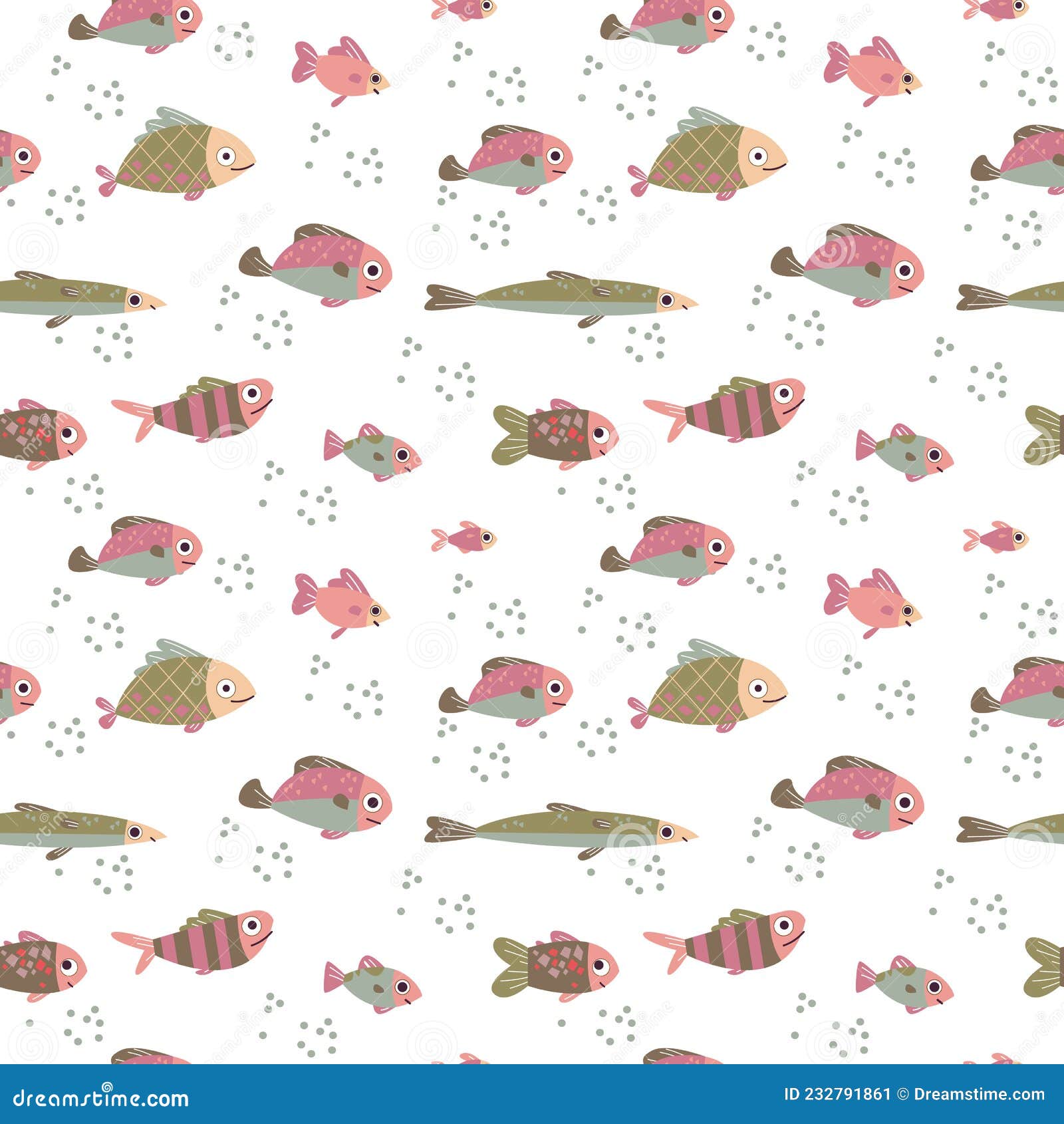 Seamless Pattern with Fishes in Pastel Color. Vector Illustration in ...