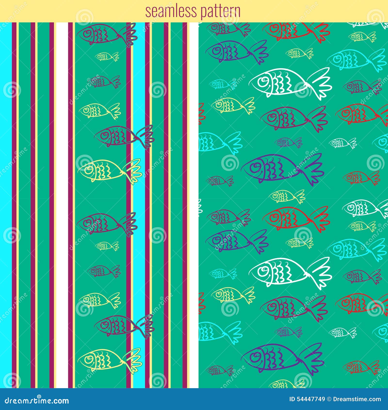 Seamless Pattern with Fishes and Stripes Stock Vector - Illustration of ...