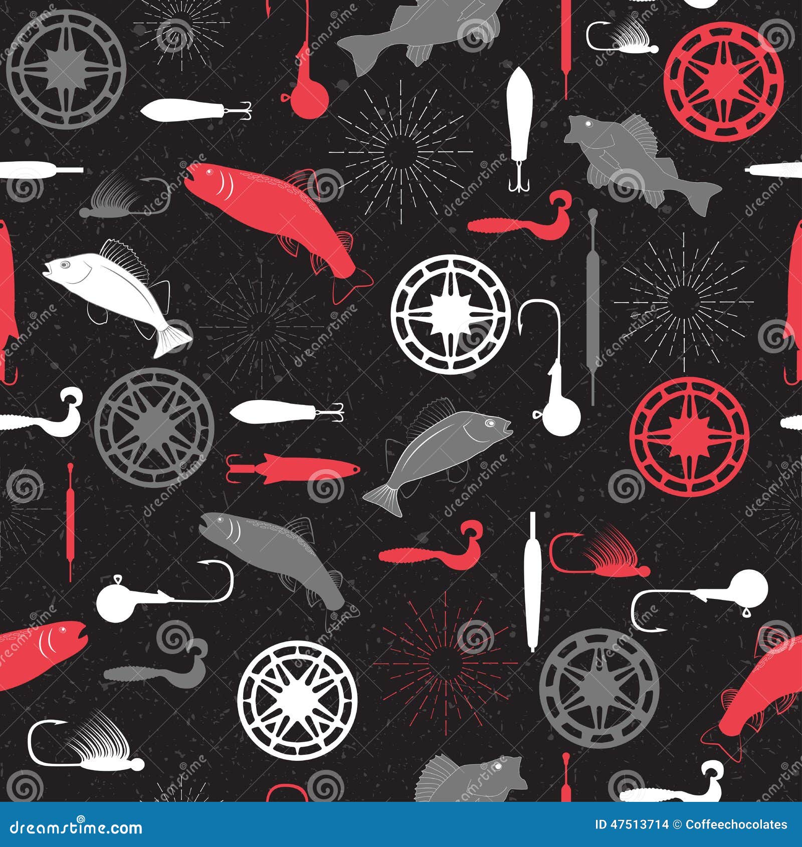 Seamless Pattern on a Fishing Theme Vector Stock Vector - Illustration ...