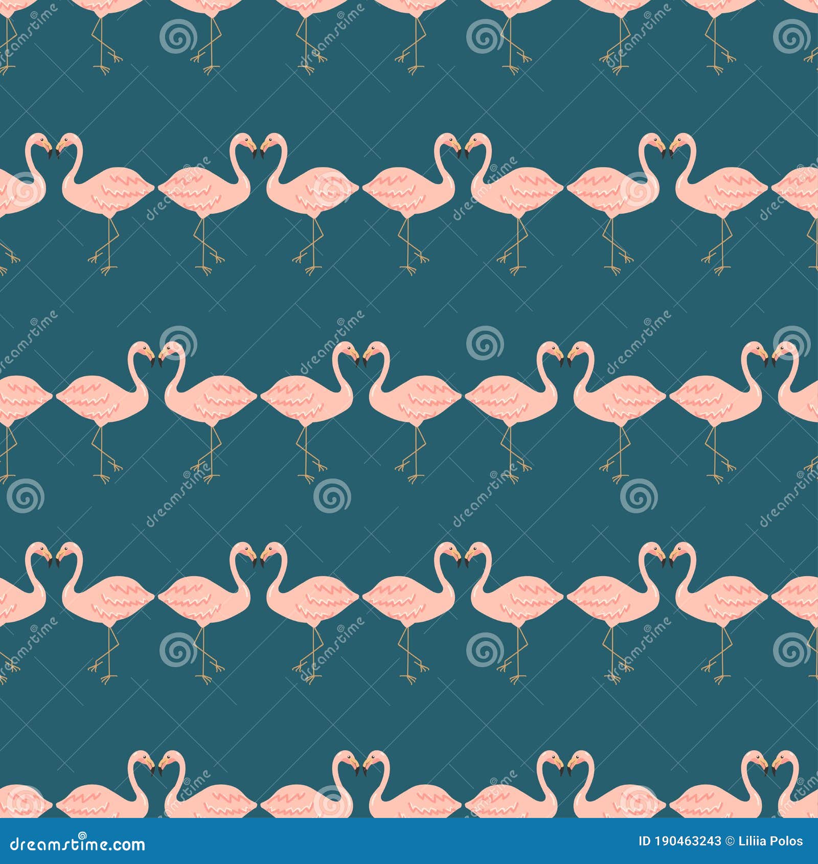 Seamless Pattern with Flamingo Bird on Blue Background Stock ...