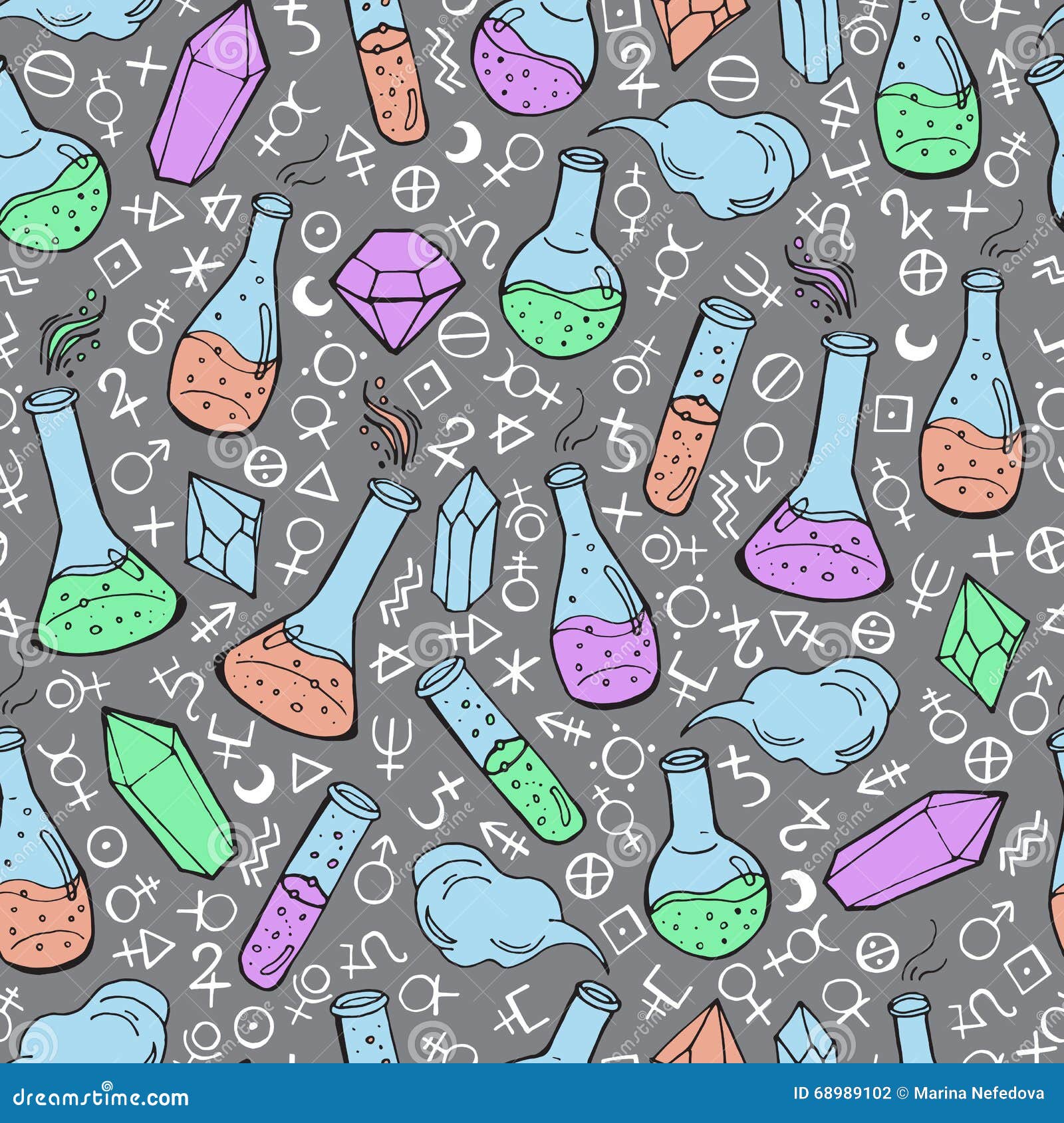 Seamless Pattern with Flasks and Alchemy Symbols Stock Illustration ...