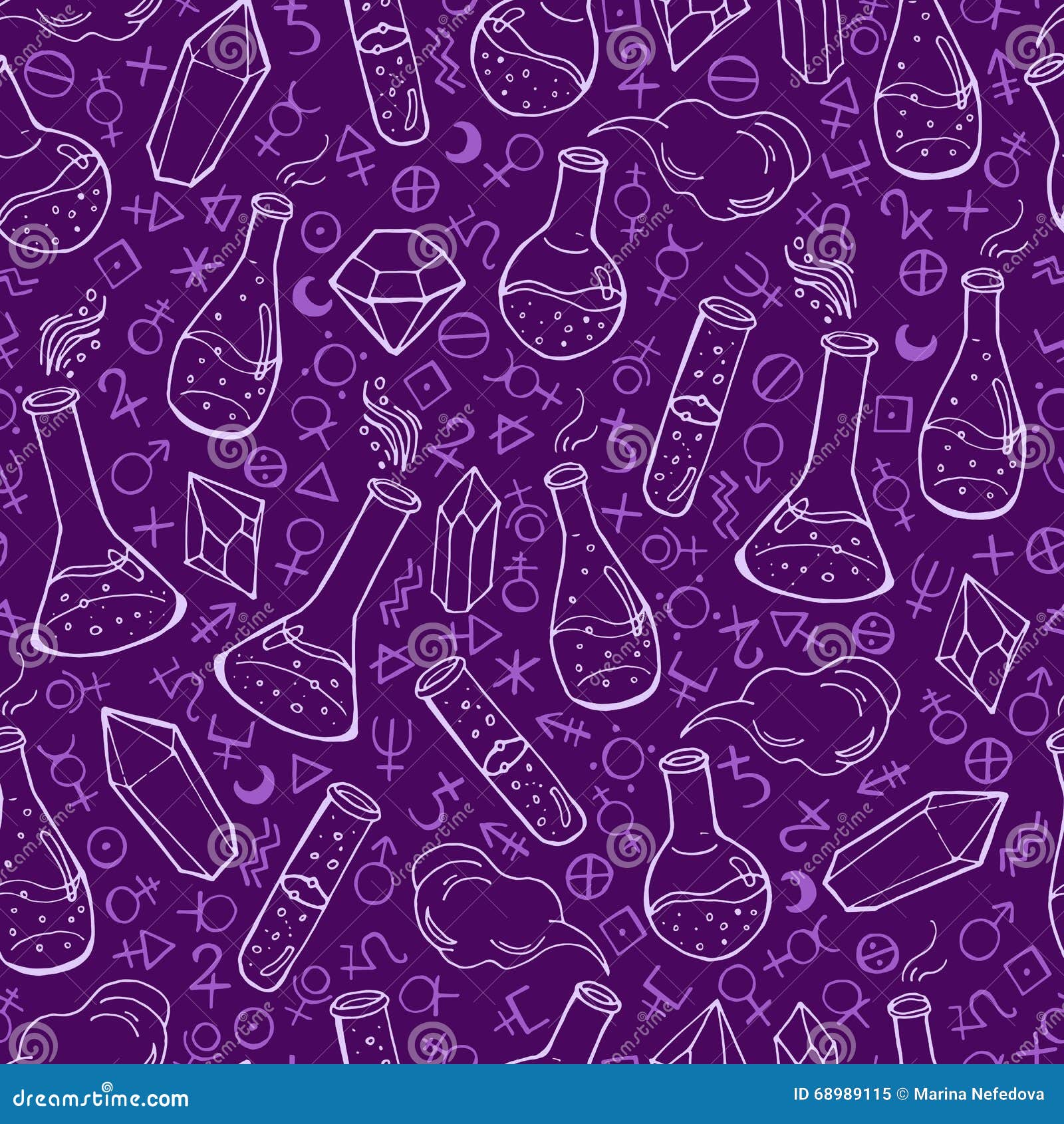 Seamless Pattern with Flasks and Alchemy Symbols Stock Illustration ...