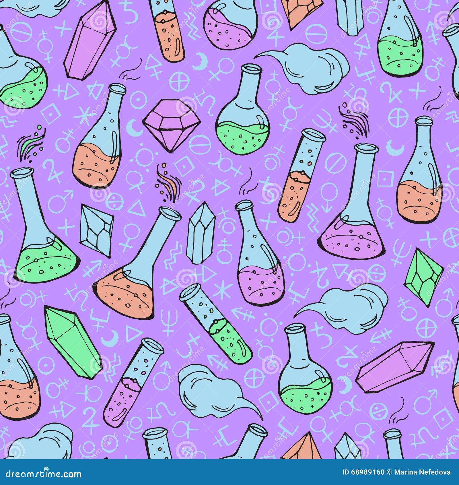Seamless Pattern with Flasks and Alchemy Symbols Stock Illustration ...
