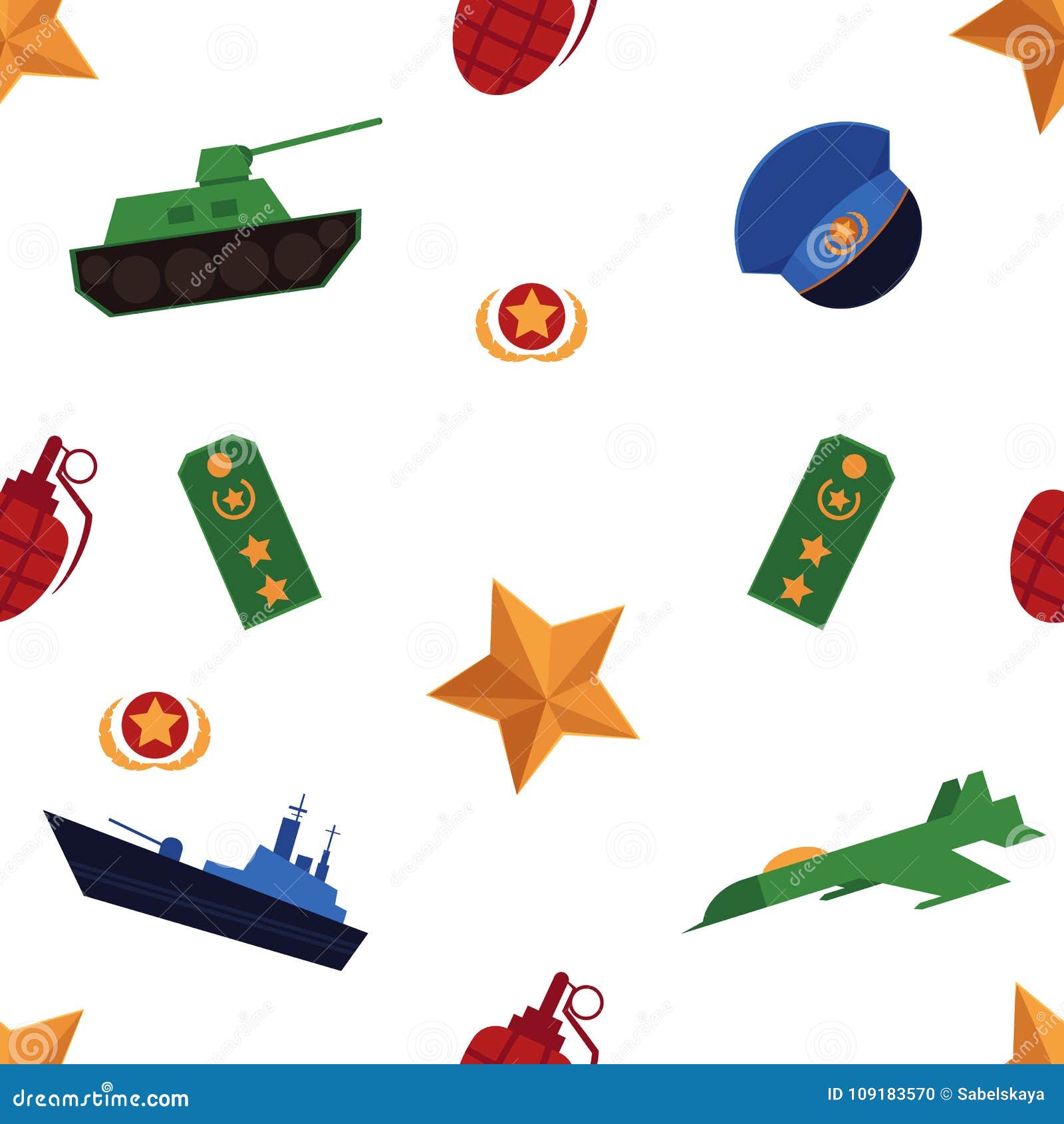 Seamless Pattern with Flat Army, Military Objects Stock Vector ...