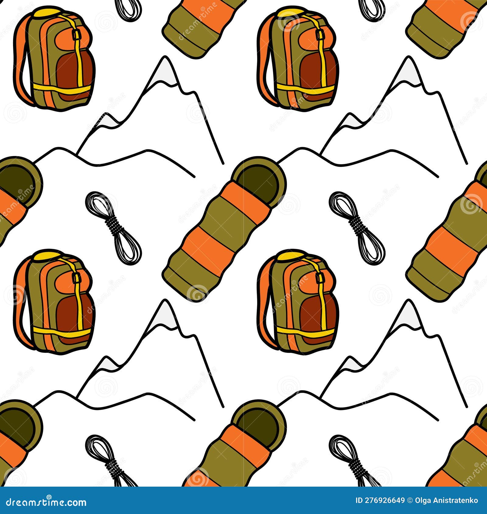 Seamless Pattern Flat Drawings of Hiking, Camping Stock Vector ...