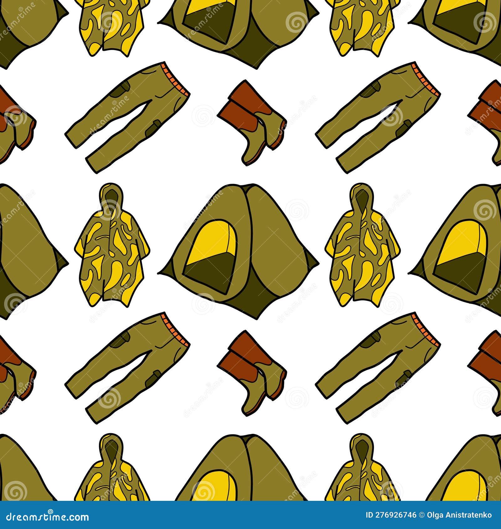 Seamless Pattern Flat Drawings of Hiking, Camping Stock Vector ...