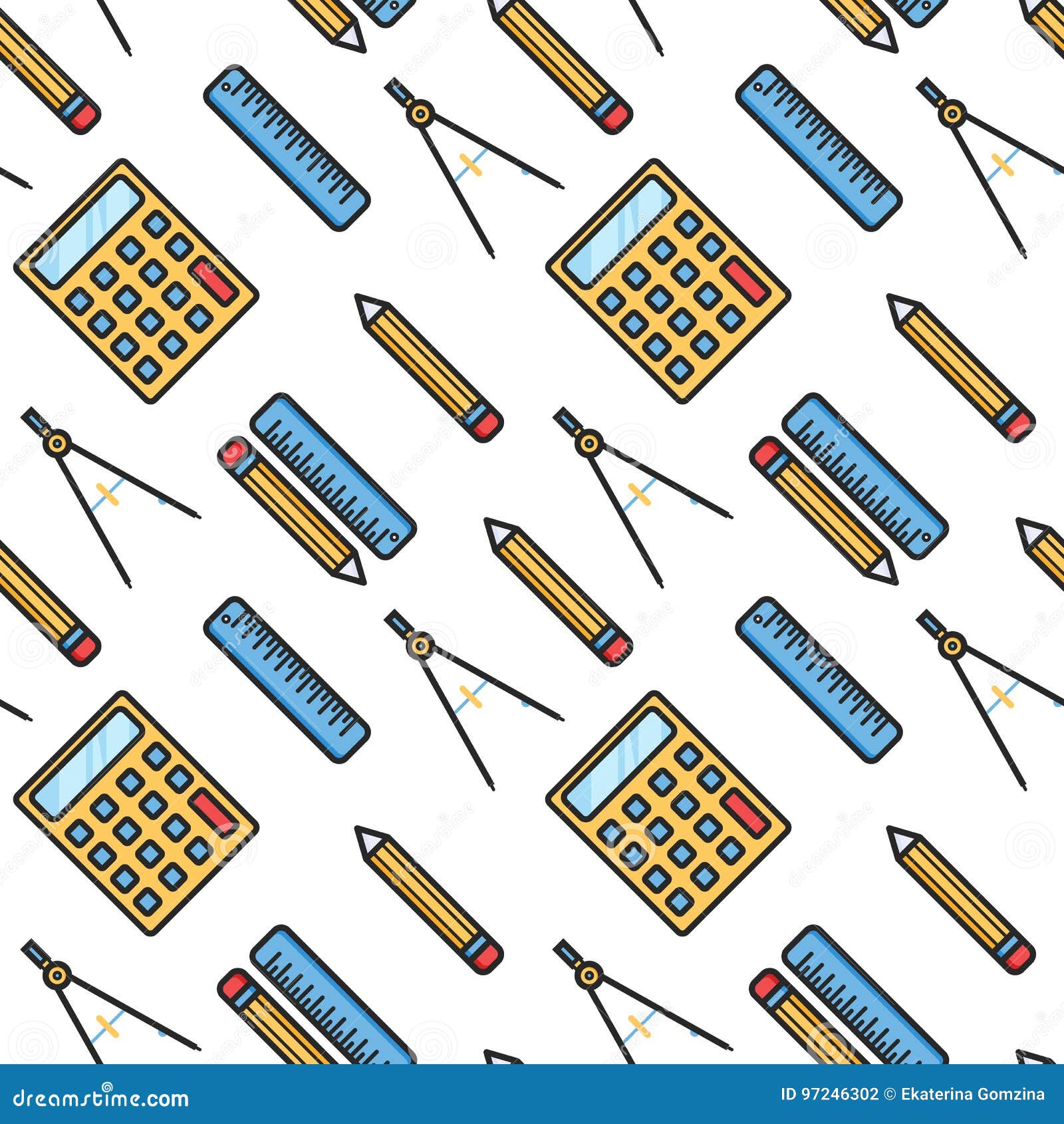 Seamless Pattern with Flat Icons Icon of Ruler, Compasses, Pencil and ...