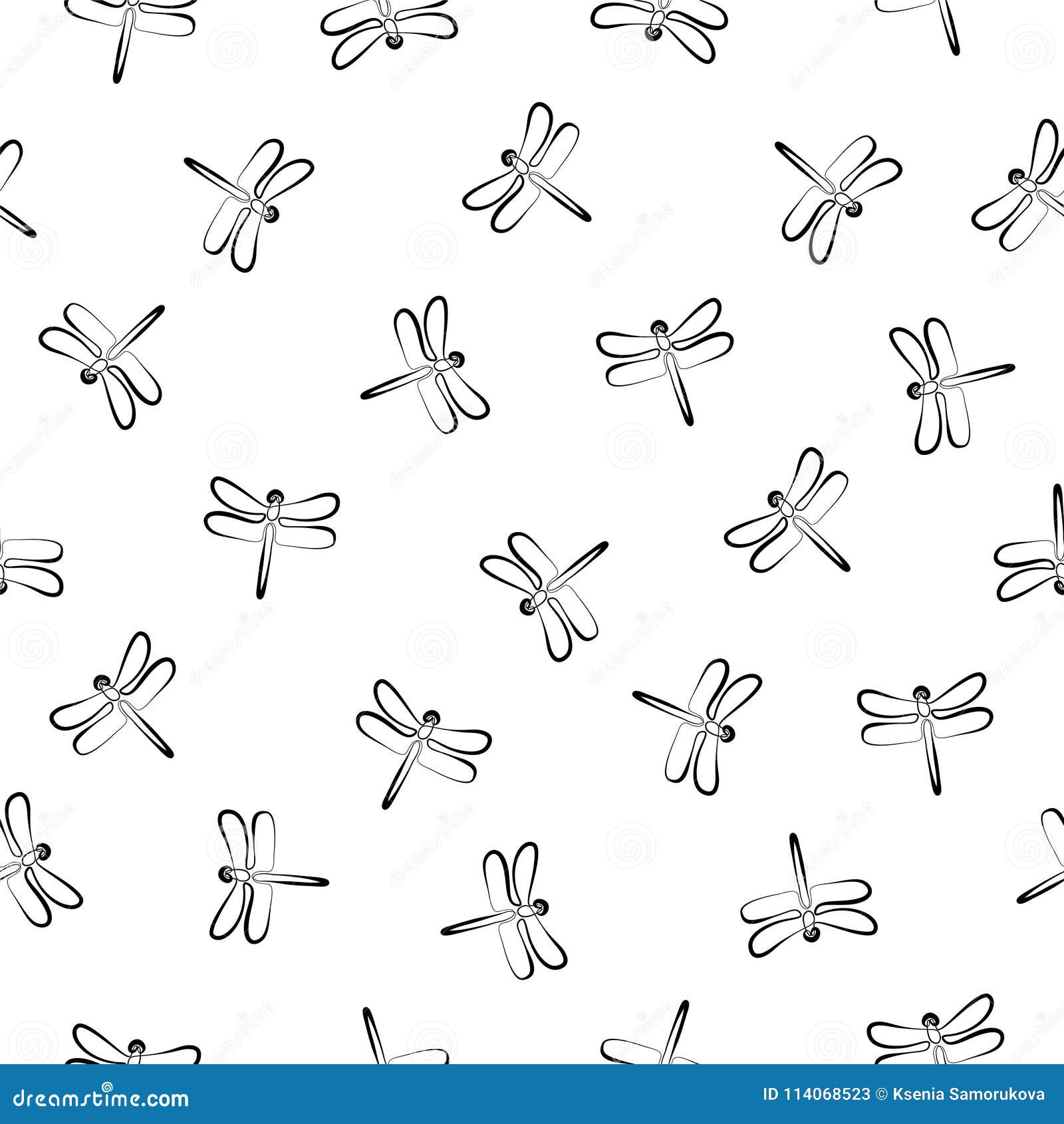 Seamless Pattern. Flat Linear Dragonfly Stock Vector - Illustration of vector, flying: 114068523