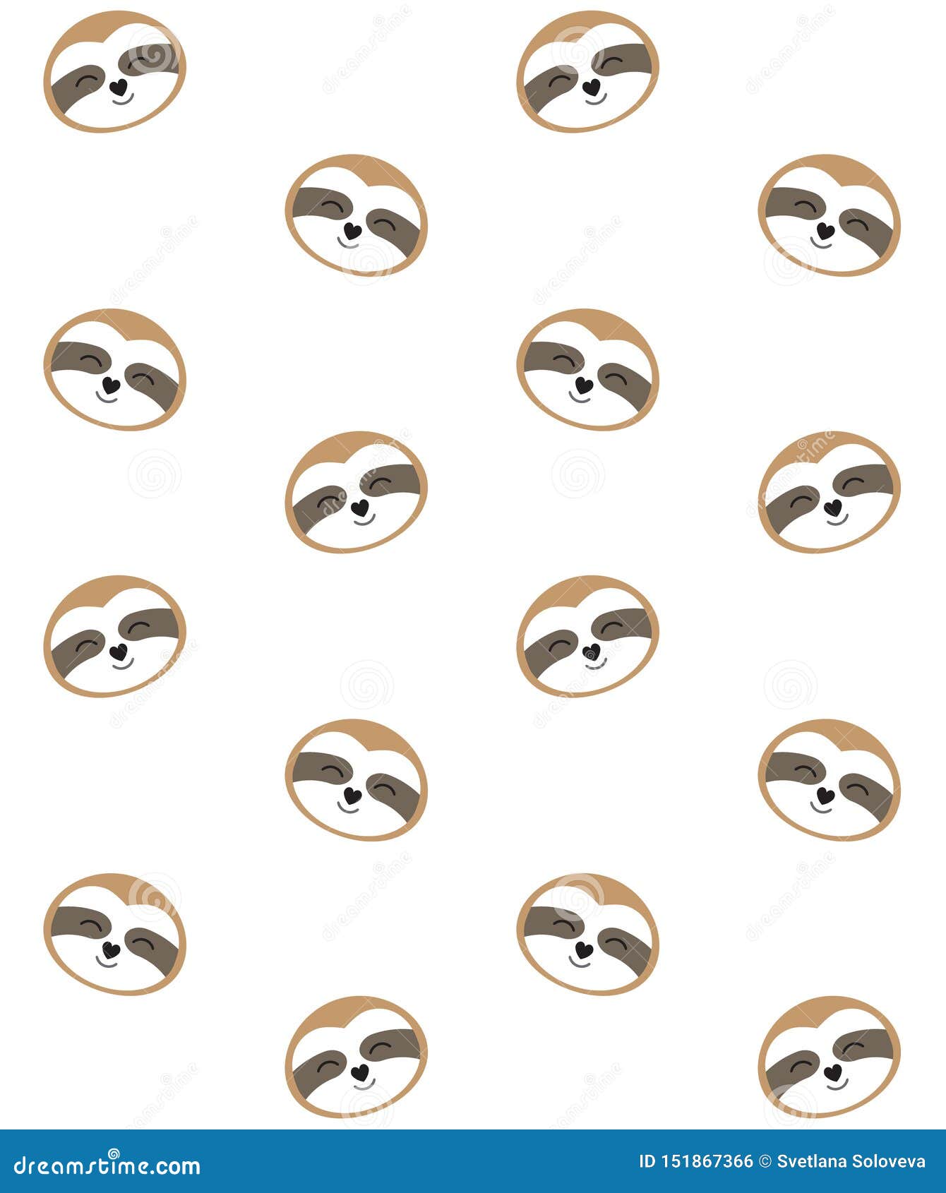 Seamless Pattern of Flat Sloth Face on White Stock Vector ...