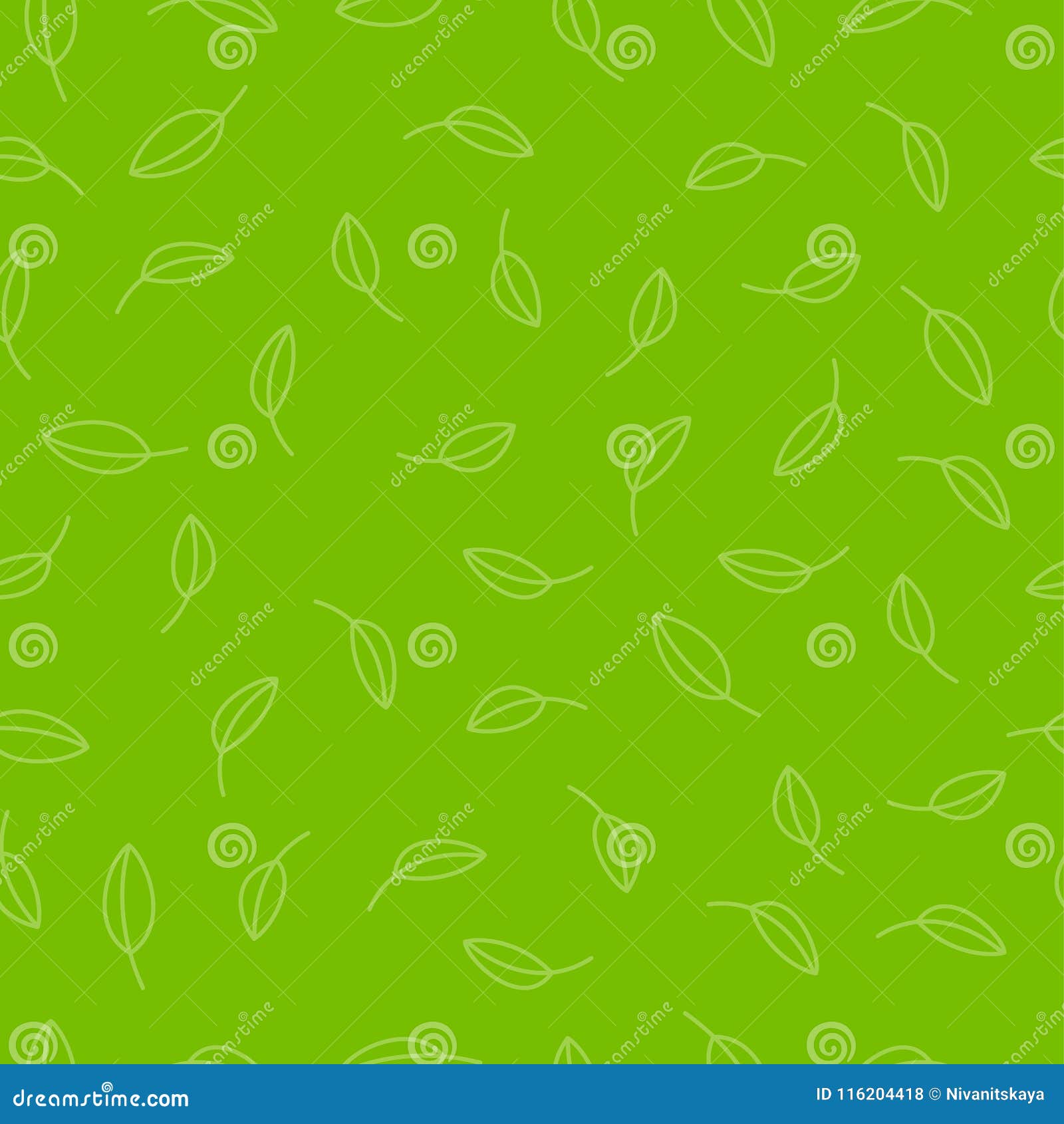 Seamless Pattern. Flat Small Leaves on a Green Background Stock Vector ...