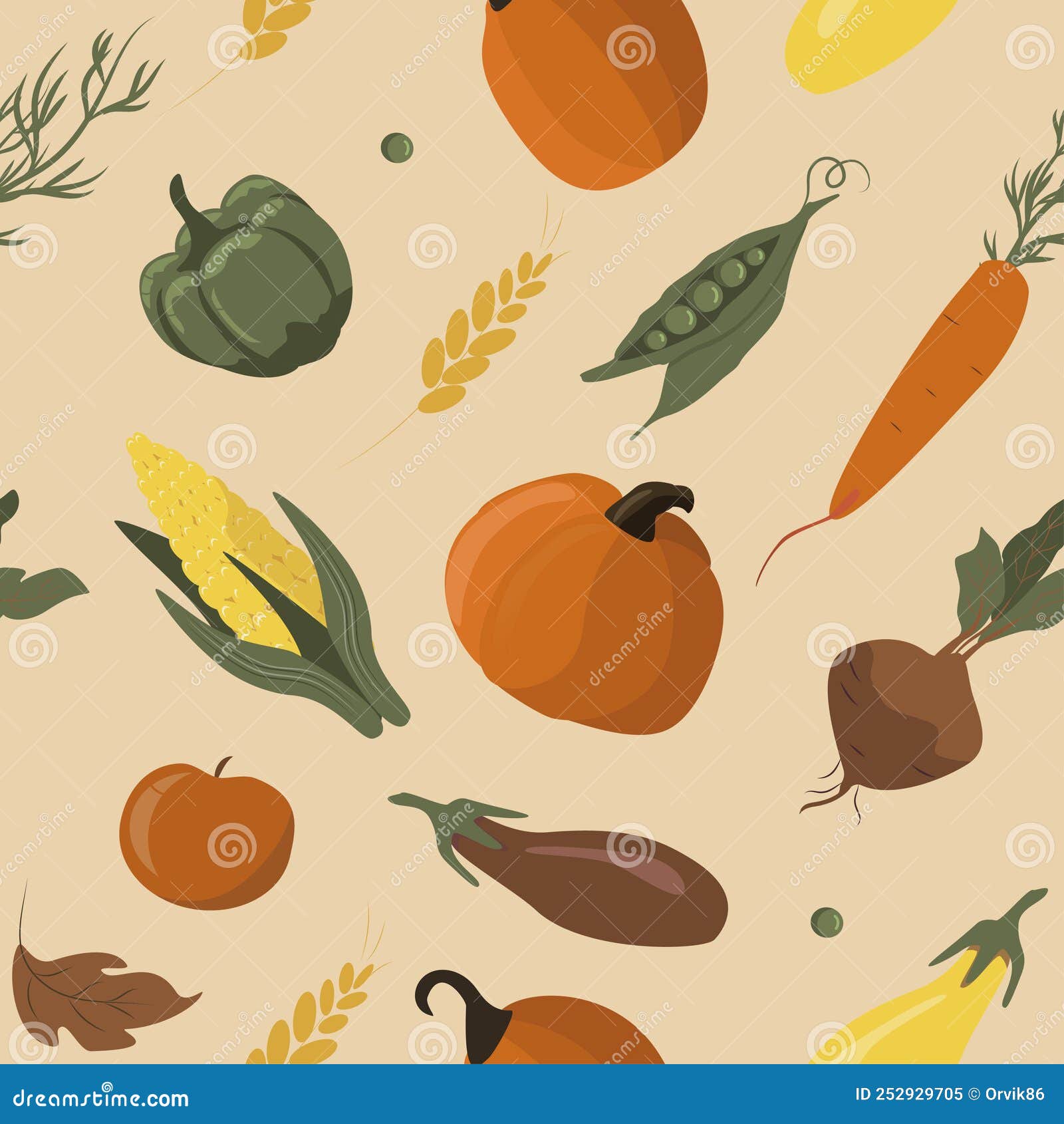 Seamless Pattern in Flat Style with Different Autumn Harvest Vegetables ...