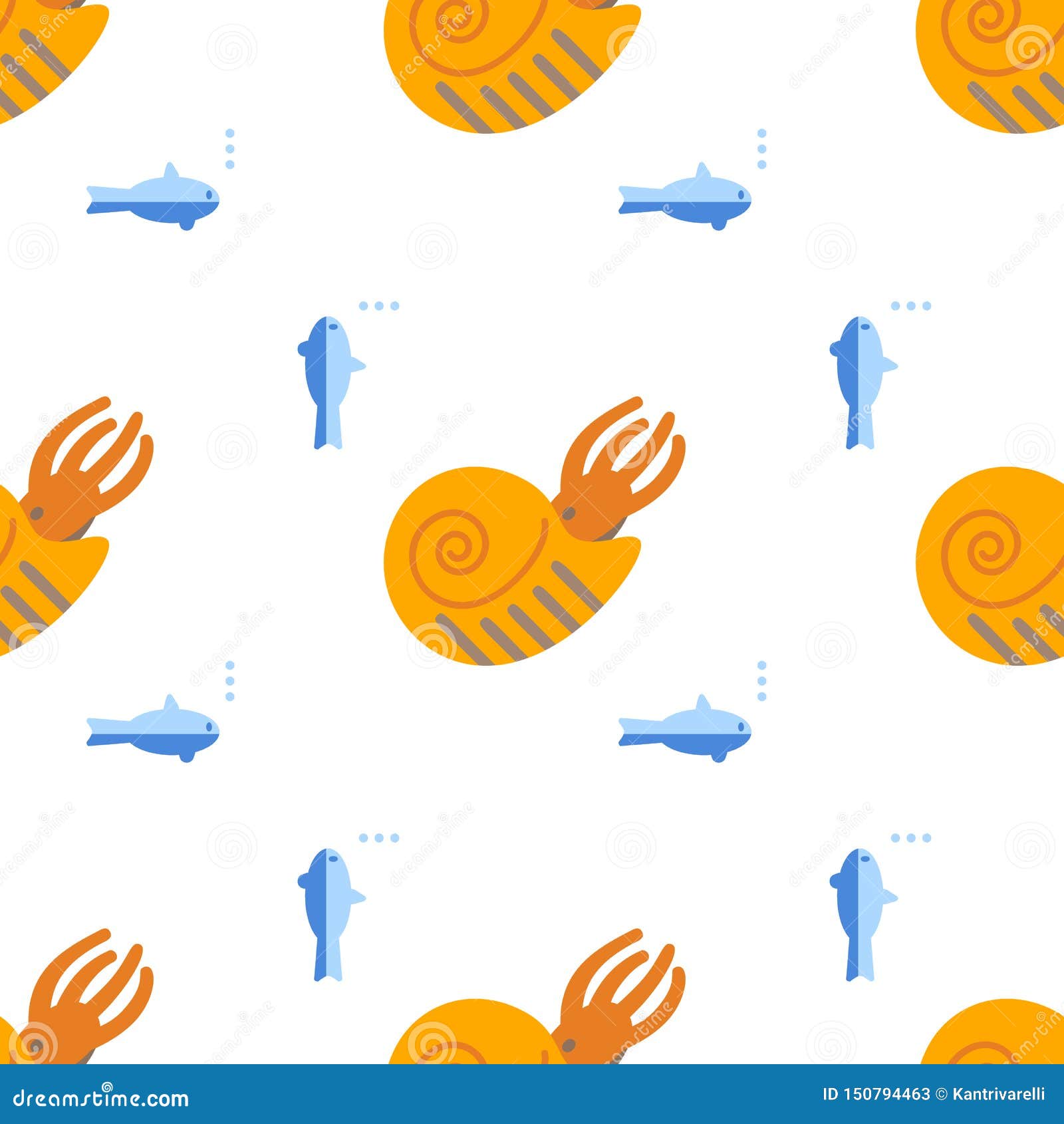 Seamless Pattern with Flat Style Icon of Ammonite. Background with ...