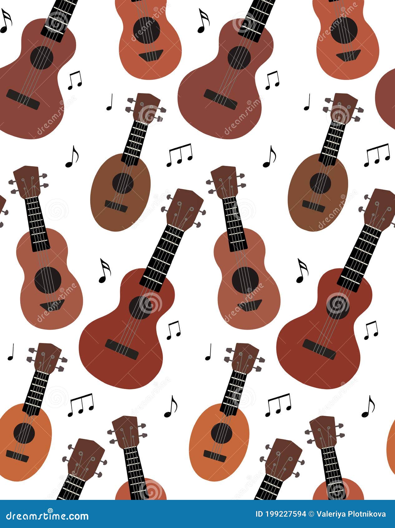 Seamless Pattern with Flat Ukuleles with Musical Notes on White ...