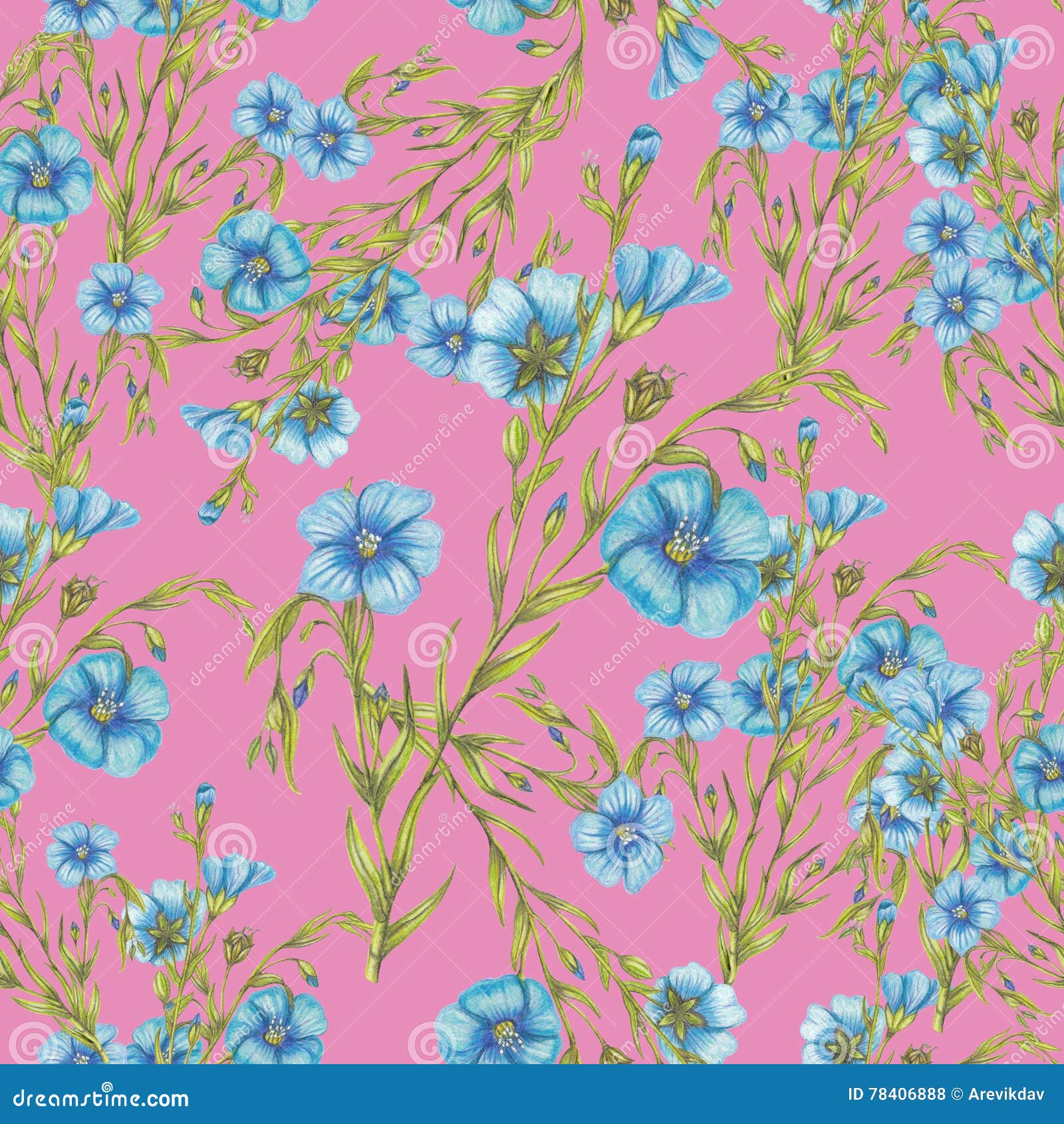 Seamless Pattern of Flax Plant Stock Illustration - Illustration of ...