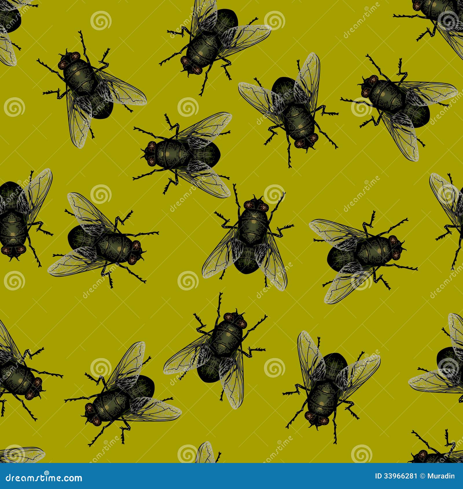 Seamless pattern of flies stock illustration. Illustration of realistic ...