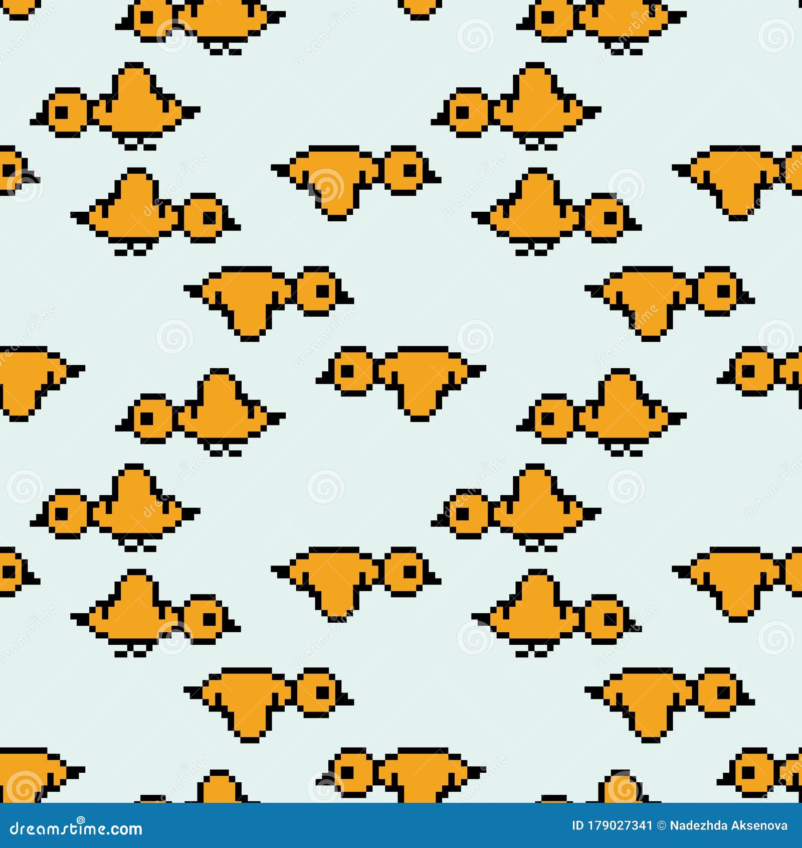 Seamless Pattern. a Flock of Flying Birds. Pixel Birds on a Blue ...
