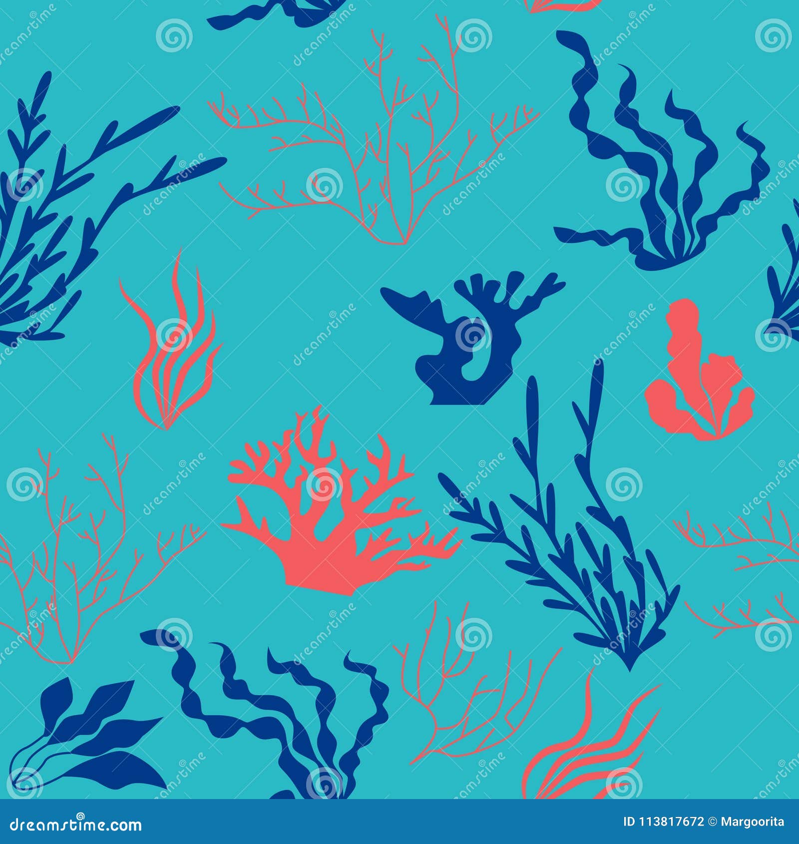 Seamless Pattern Flora of the Oceans Stock Vector - Illustration of ...