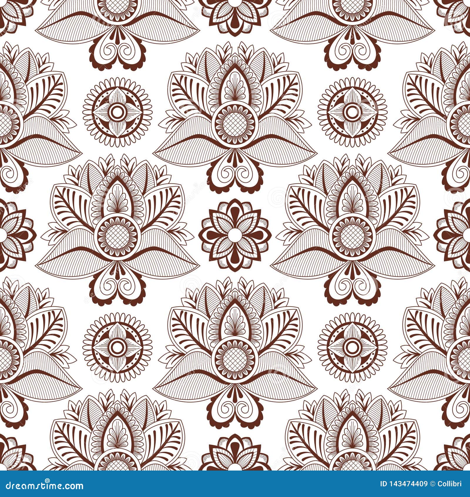 Seamless Pattern with Floral Element Henna Style. Stock Vector ...